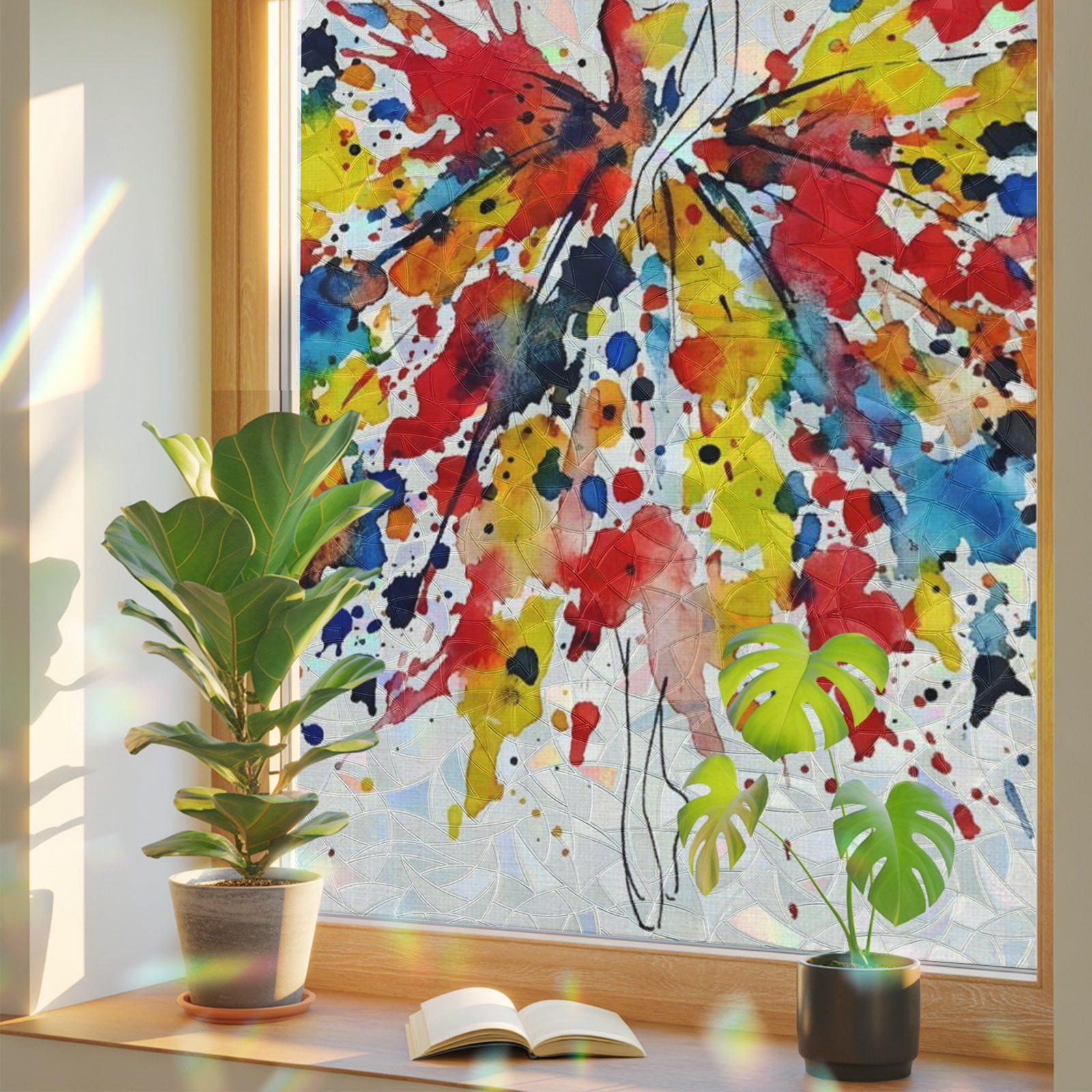 Ballerina Window Privacy Film, Colorful Dress Dynamic Splashes Stained ...