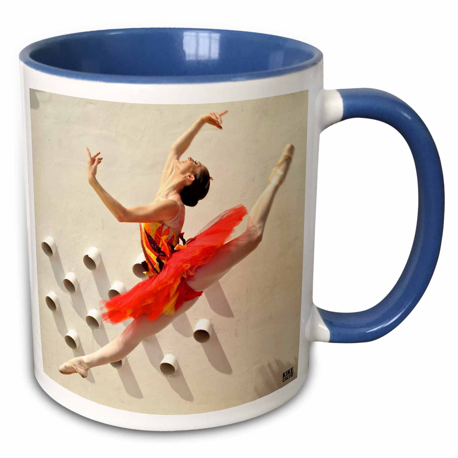Ballerina dancing and leaping with a red dress 15oz Two-Tone Blue Mug ...