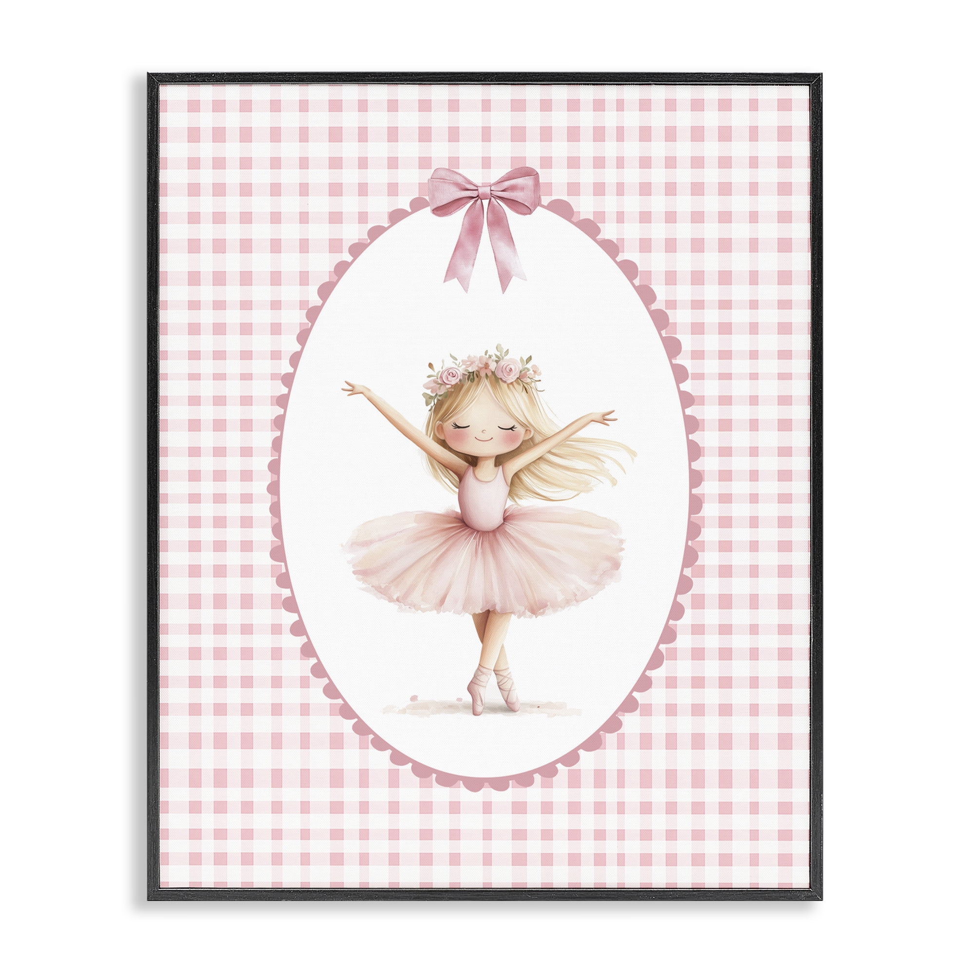 Ballerina on Pink Checkered Black Framed Giclee Art, design by ...