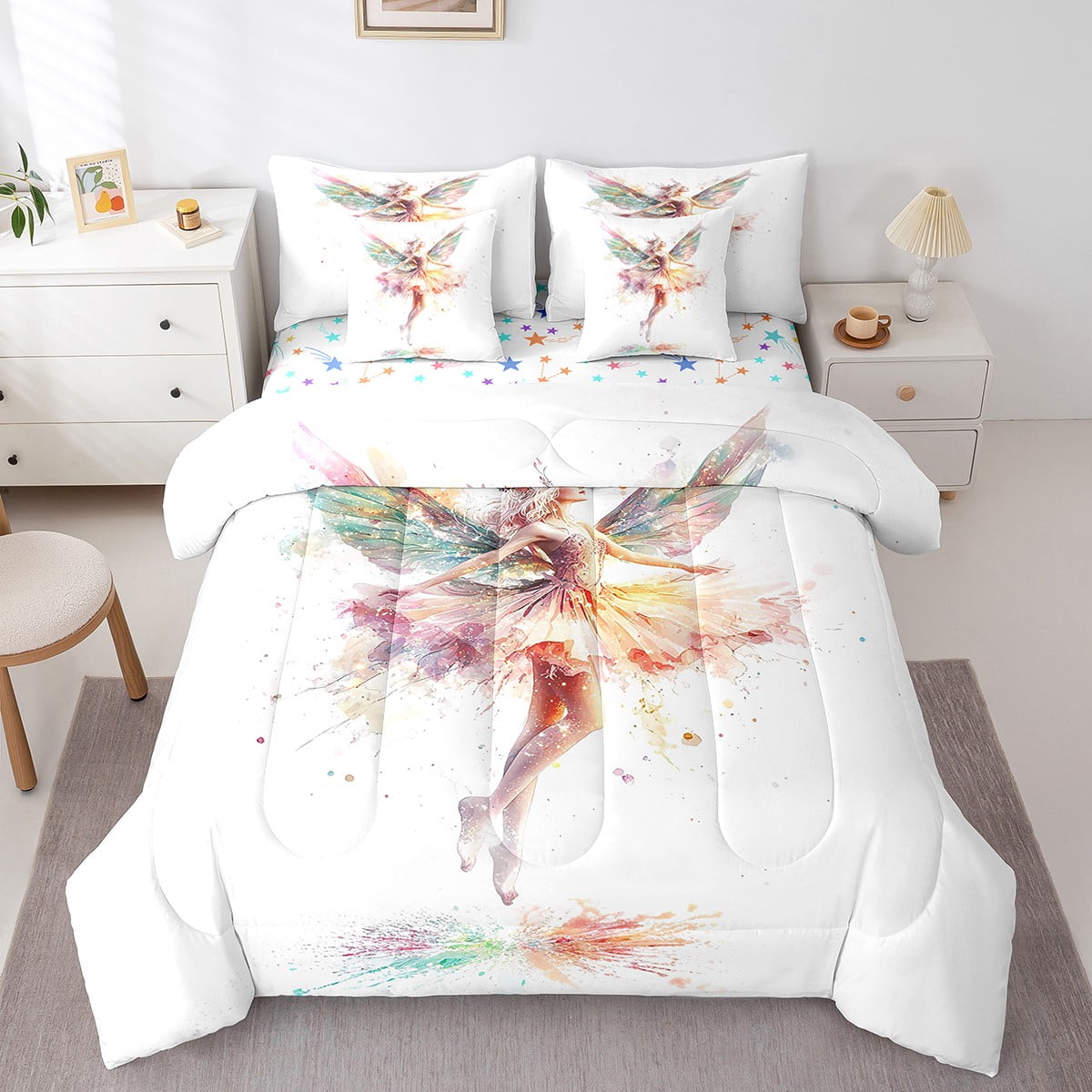 Ballet 7 Pieces Bedding Set Full,Dreamy Watercolor Dancing Princess ...