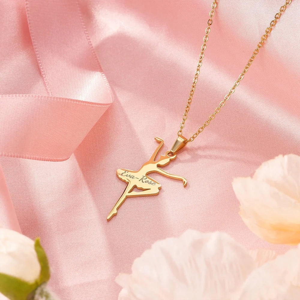 Ballet Ballerina Dancing custom name Pendant Necklaces for Women 14K ...