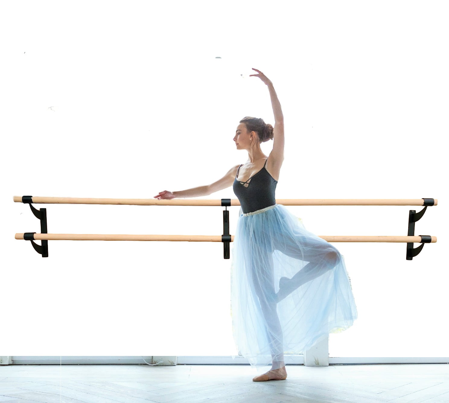 Ballet Barre 20 FT Long 2.0” Diameter Black Double Bar, Kids and Adults ...