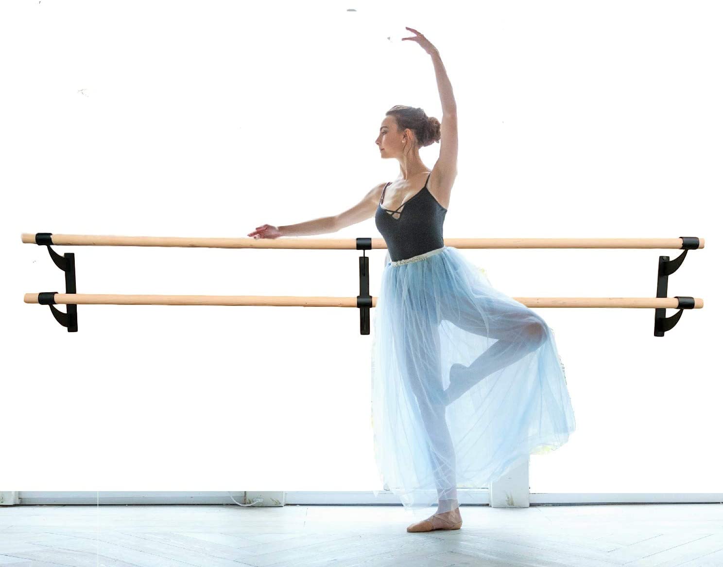 Ballet Barre 8 FT Long Double Bar 2.0” Diameter Black - Fixed Height ...