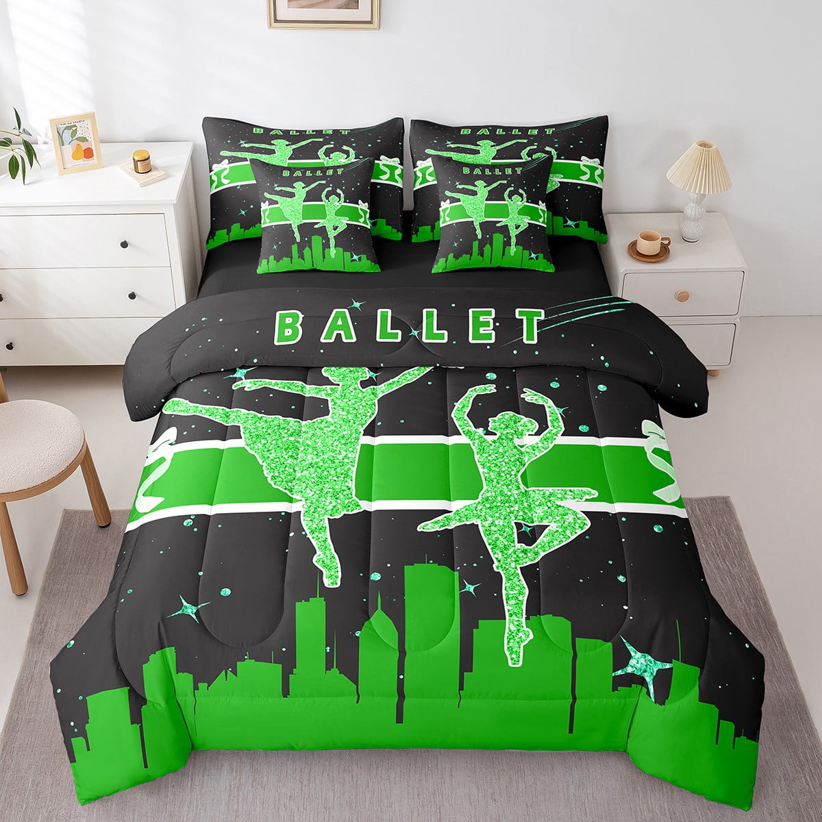 Ballet Bed in a Bag 7-Piece for Girls Dance Bedding Set, Girly Sequins ...