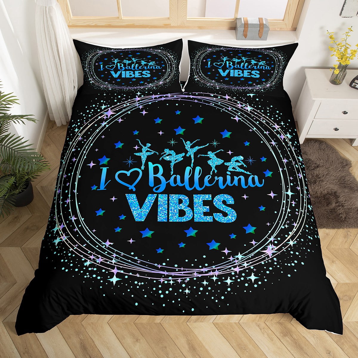 Ballet Bedding Sets For Girls, Space Star Glitter Duvet Cover Starry ...
