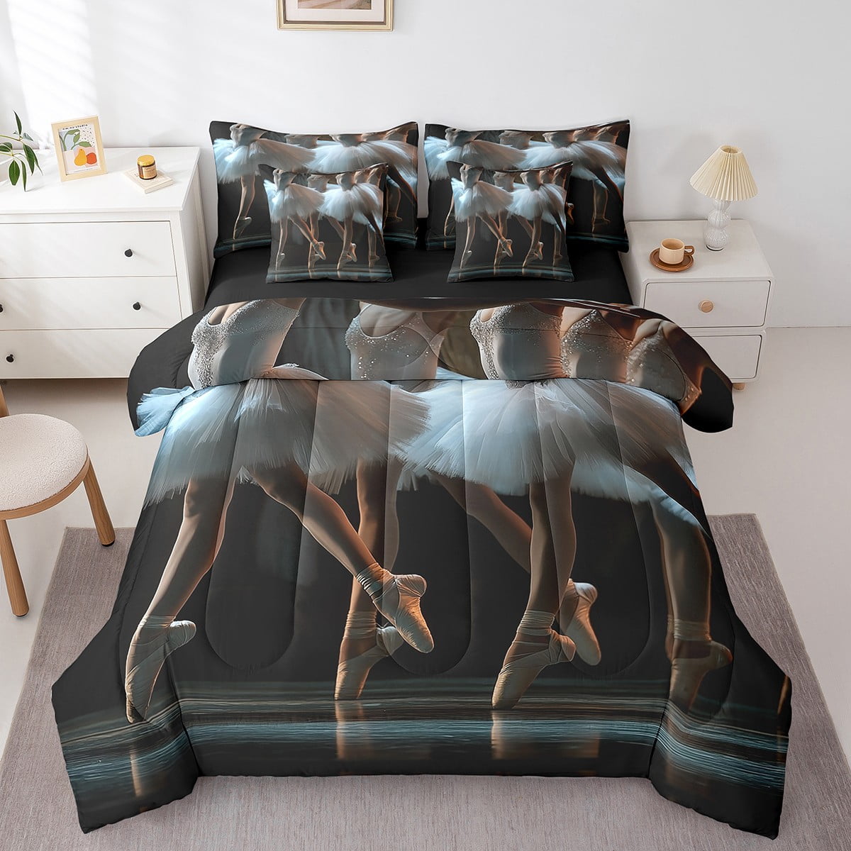 Ballet Comforter Set 7 Piece Bed in a Bag Twin,Swan Lake Dance Bedding ...