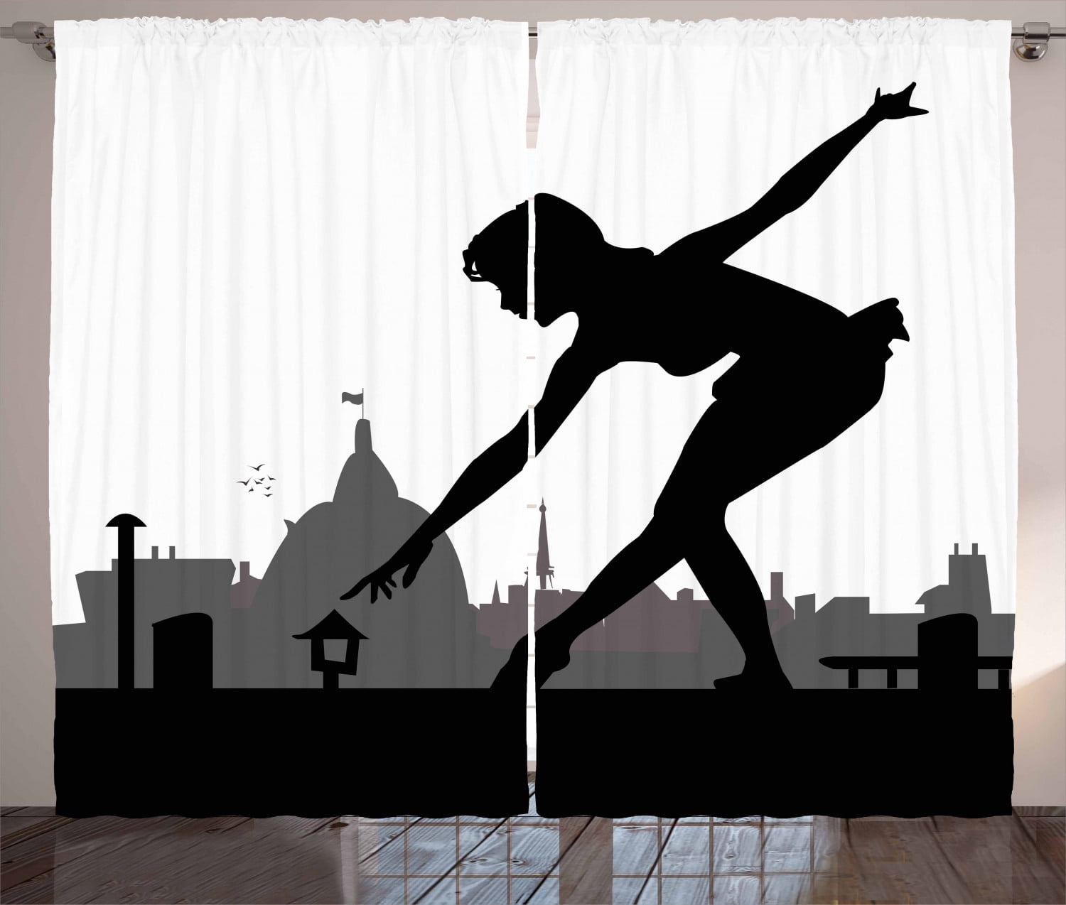Ambesonne Ballet Curtains 2 Panel Set, Little Ballerina Rooftop, 108" x ...