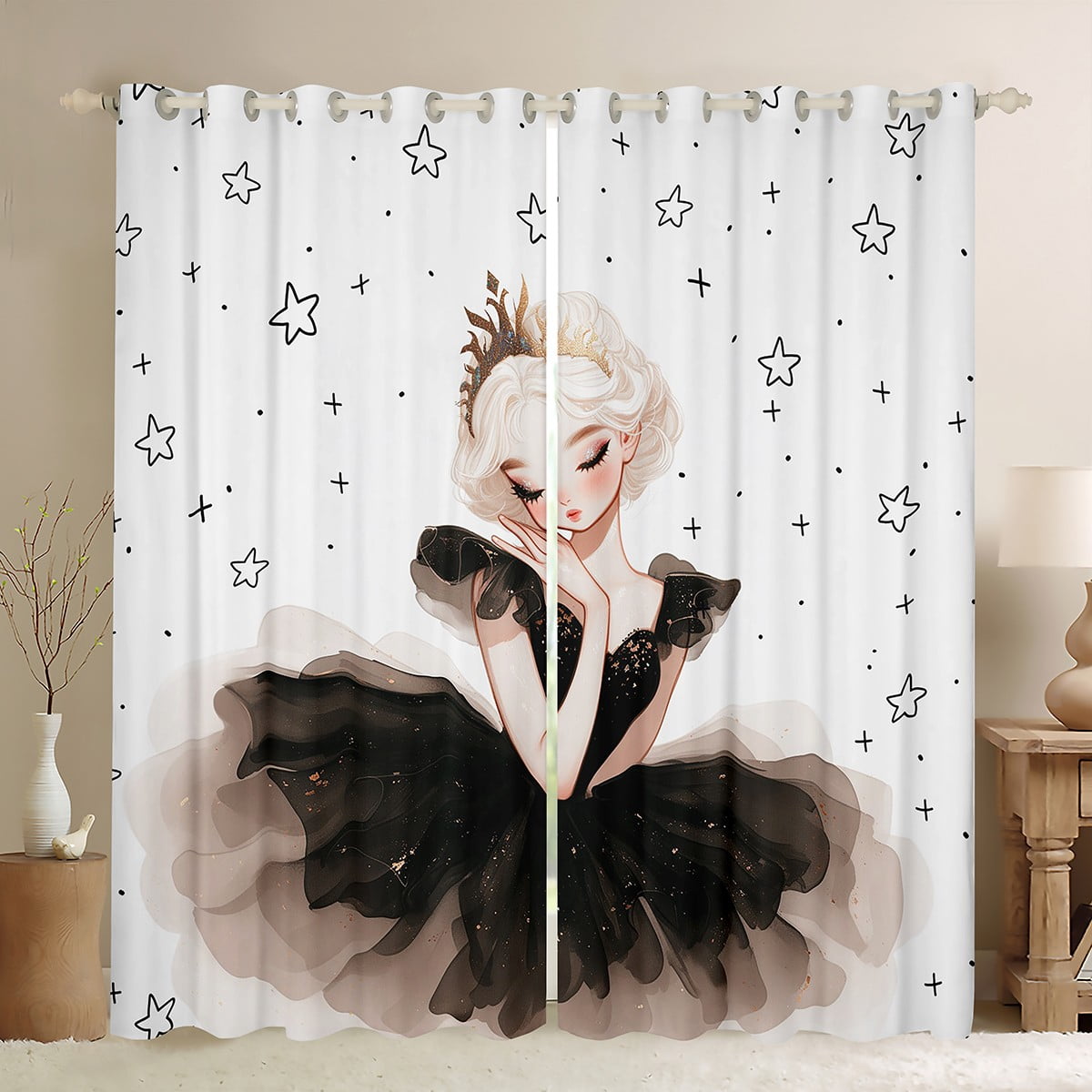 Ballet Curtains,Swan Theme Black Dress Window Curtain Woman Teens Room ...