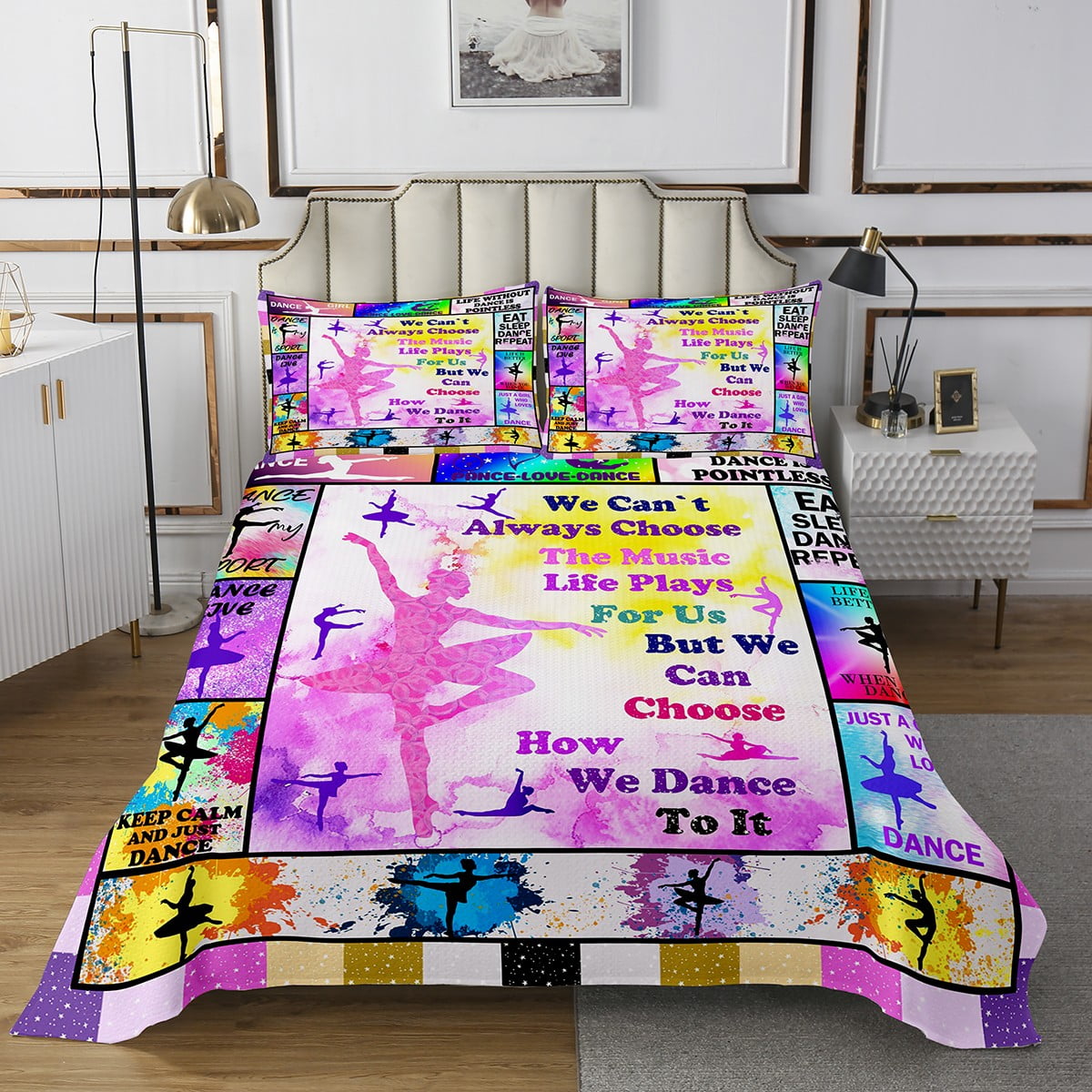 Ballet Dance Bedspread Set Queen Size, Ballet Princess Dancer Coverlet ...