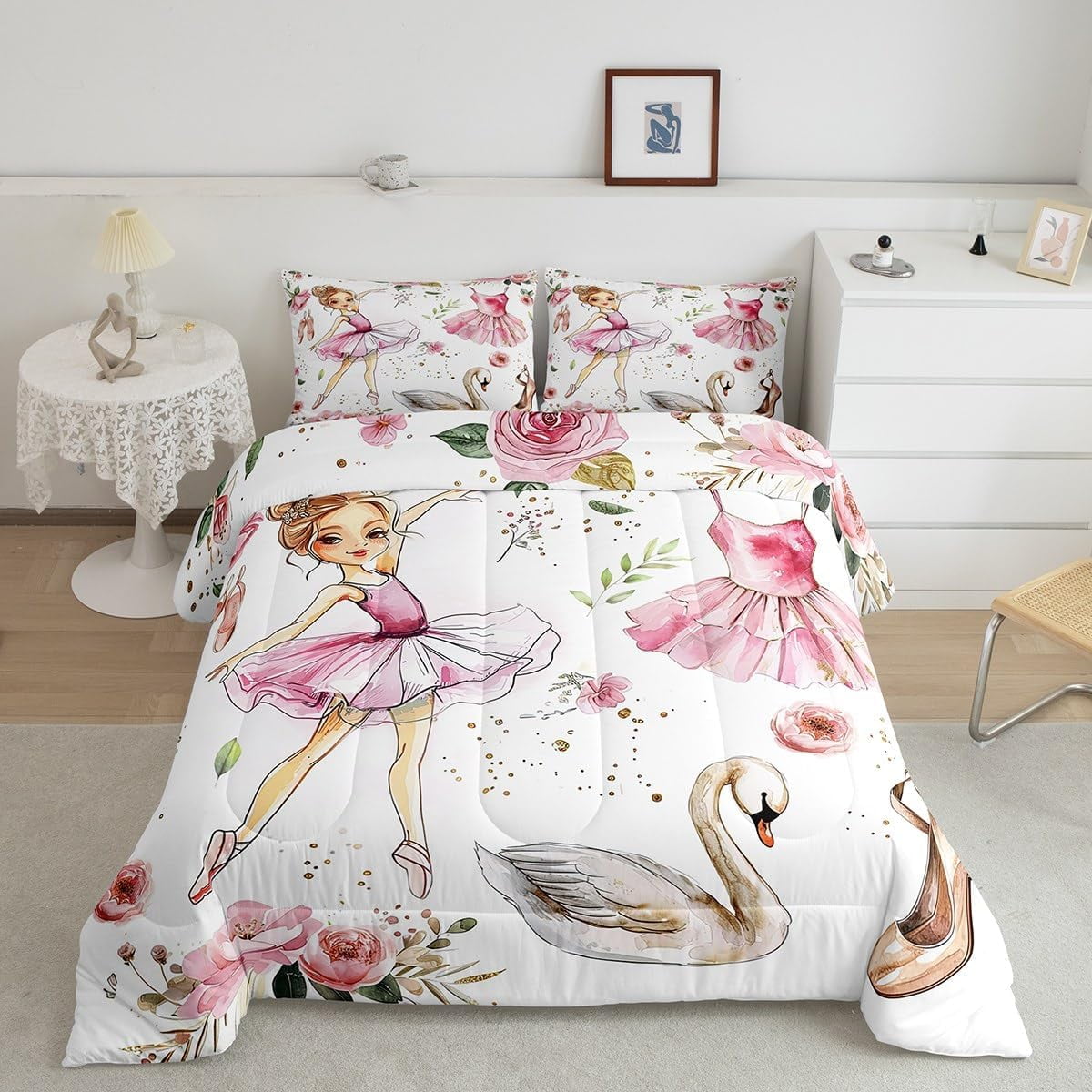 Ballet Dance Girl Twin Size Comforter Set, Dancing Dress Shoes Quilt ...
