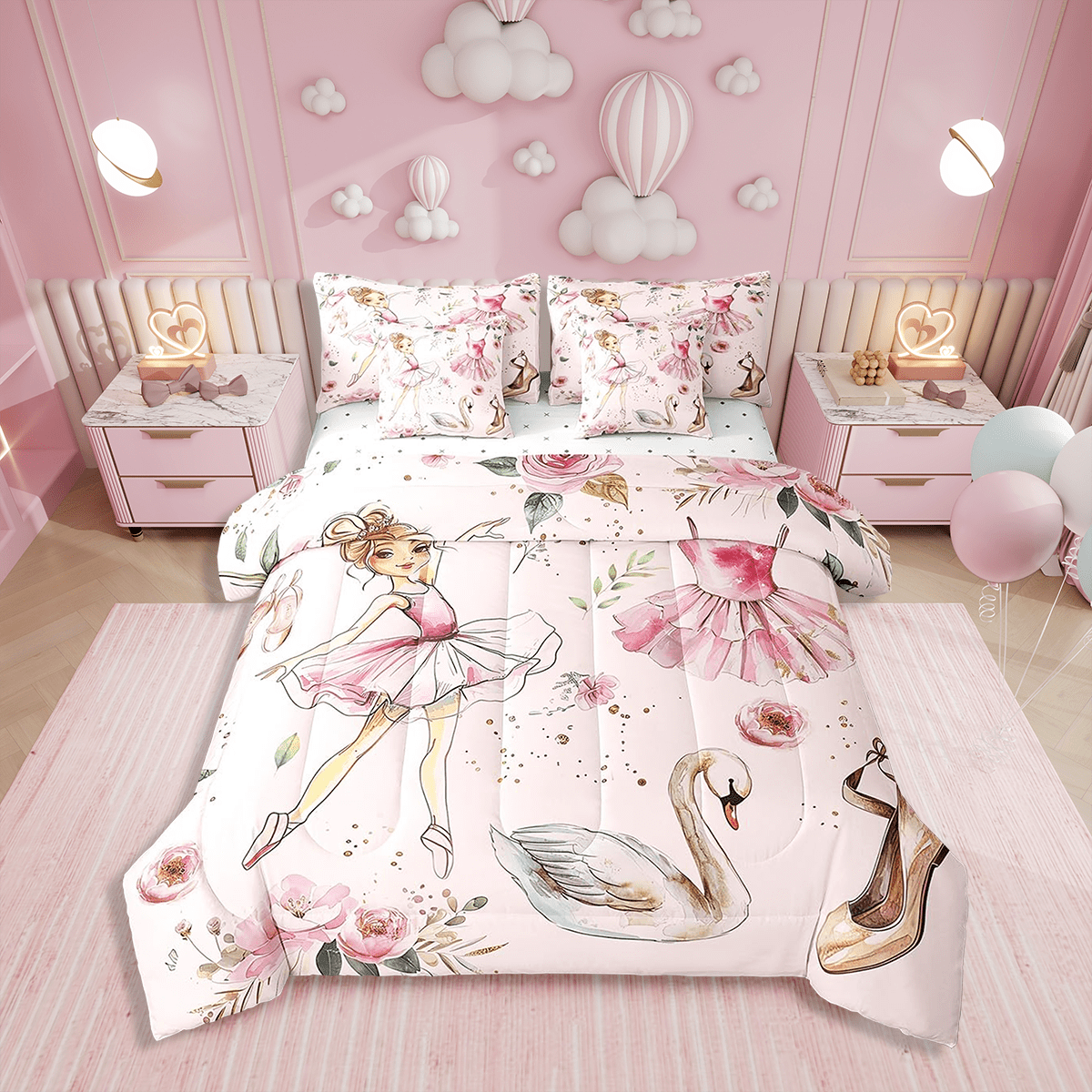 Ballet Dance Pink Comforter Set 7 Pcs,Fantasy Dancing Dress Shoes ...