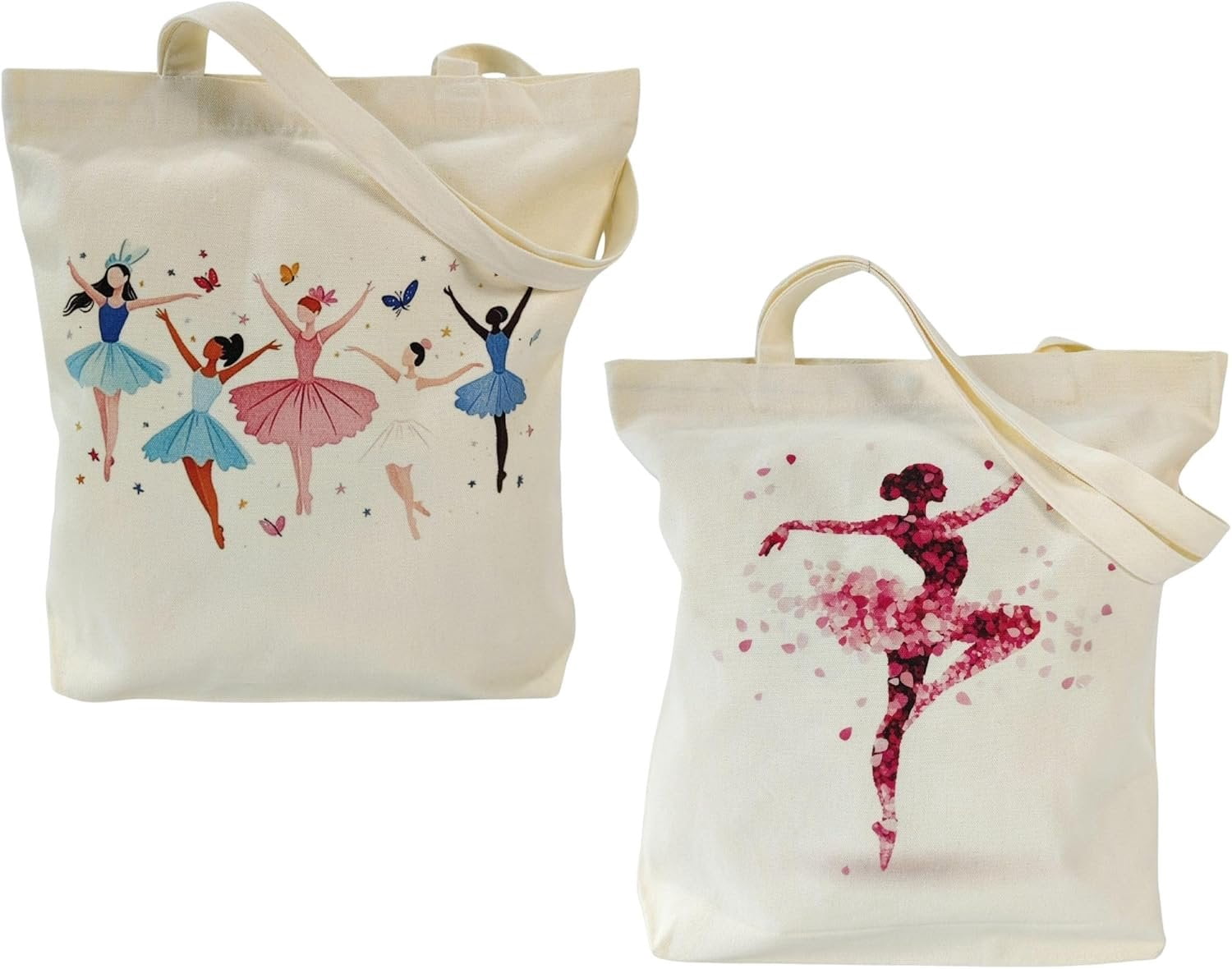 Ballet Dance Print Canvas Tote Bag Set of 2 Ballerina Design Shopping ...