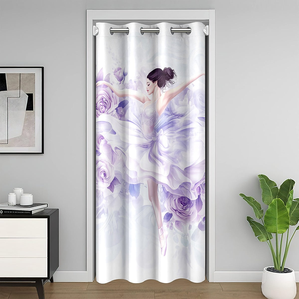 Ballet Dancer Blackout Curtain 1 Panel 34"W X 80"L,Purple Rose Flower ...