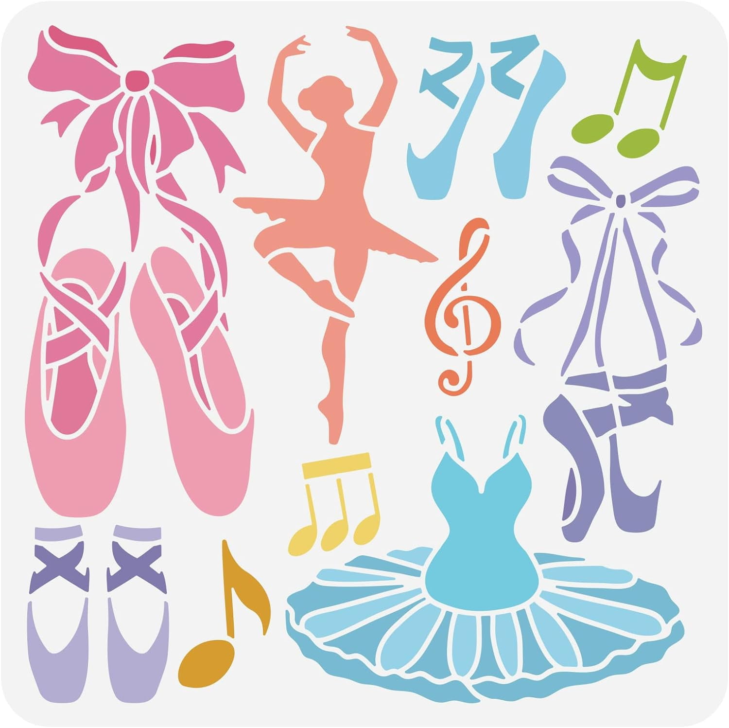 Ballet Dancer Drawing Painting Stencils Musical Note Reusable Stencils ...