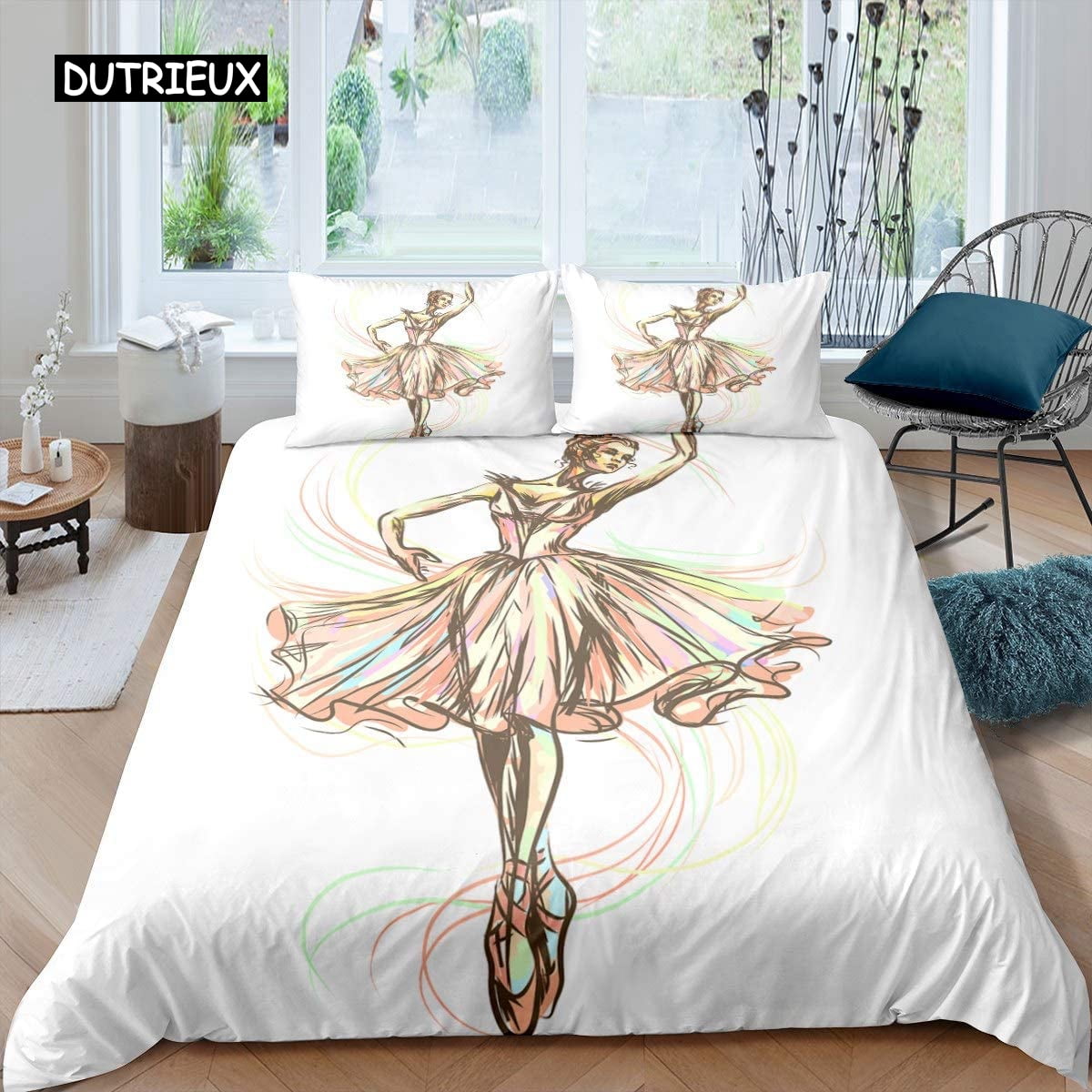 Ballet Dancer Duvet Cover Set Cartoon Dancer Girly Bedding Set Beauty ...