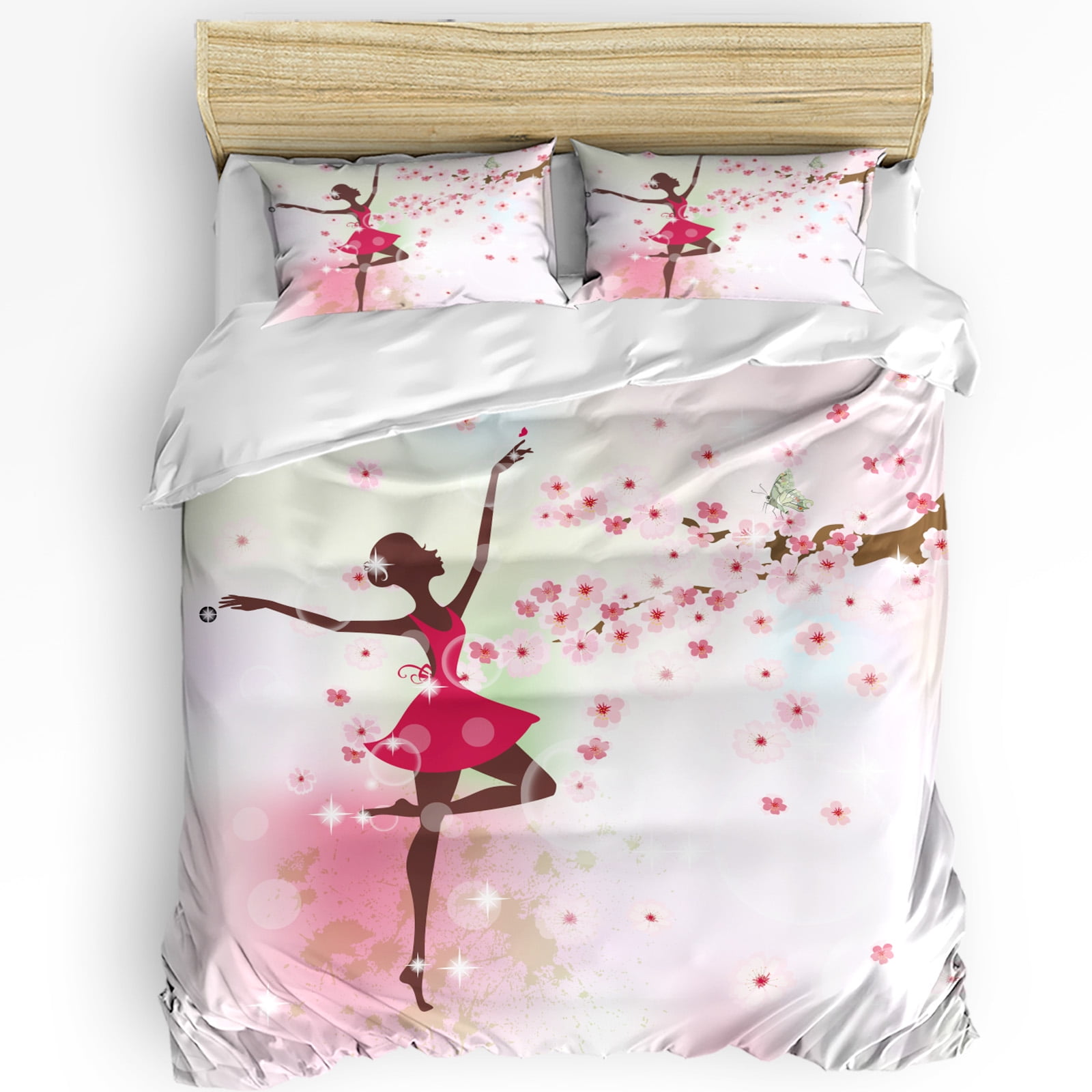 Ballet Dancer Girl Pink Flower Butterfly 3pcs Duvet Cover Set Pillow ...