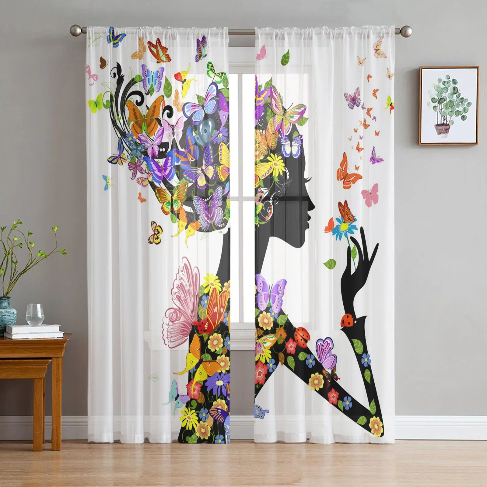Ballet Dancer Girl Pink Flower Butterfly Tulle Sheer Curtains for ...