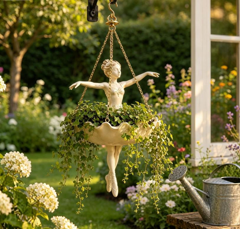 Ballet Dancer Hanging Planter, Elegant Weatherproof Resin Hanging Plant ...