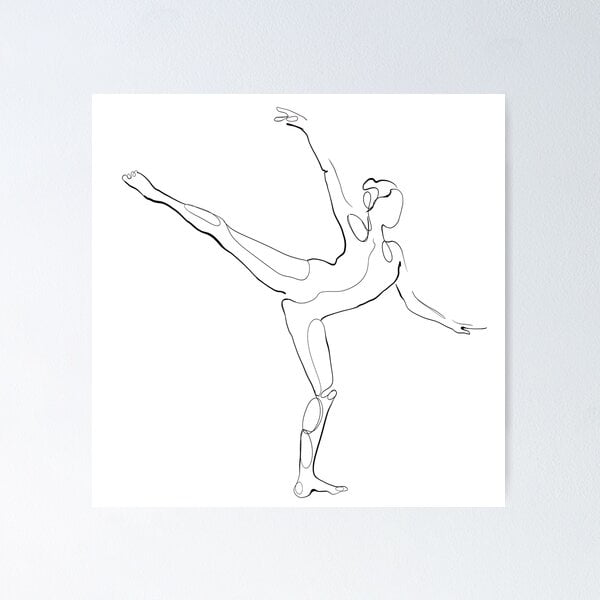 Ballet Dancer In Arabesque Pose - Human Figure Line Art Drawing Poster ...