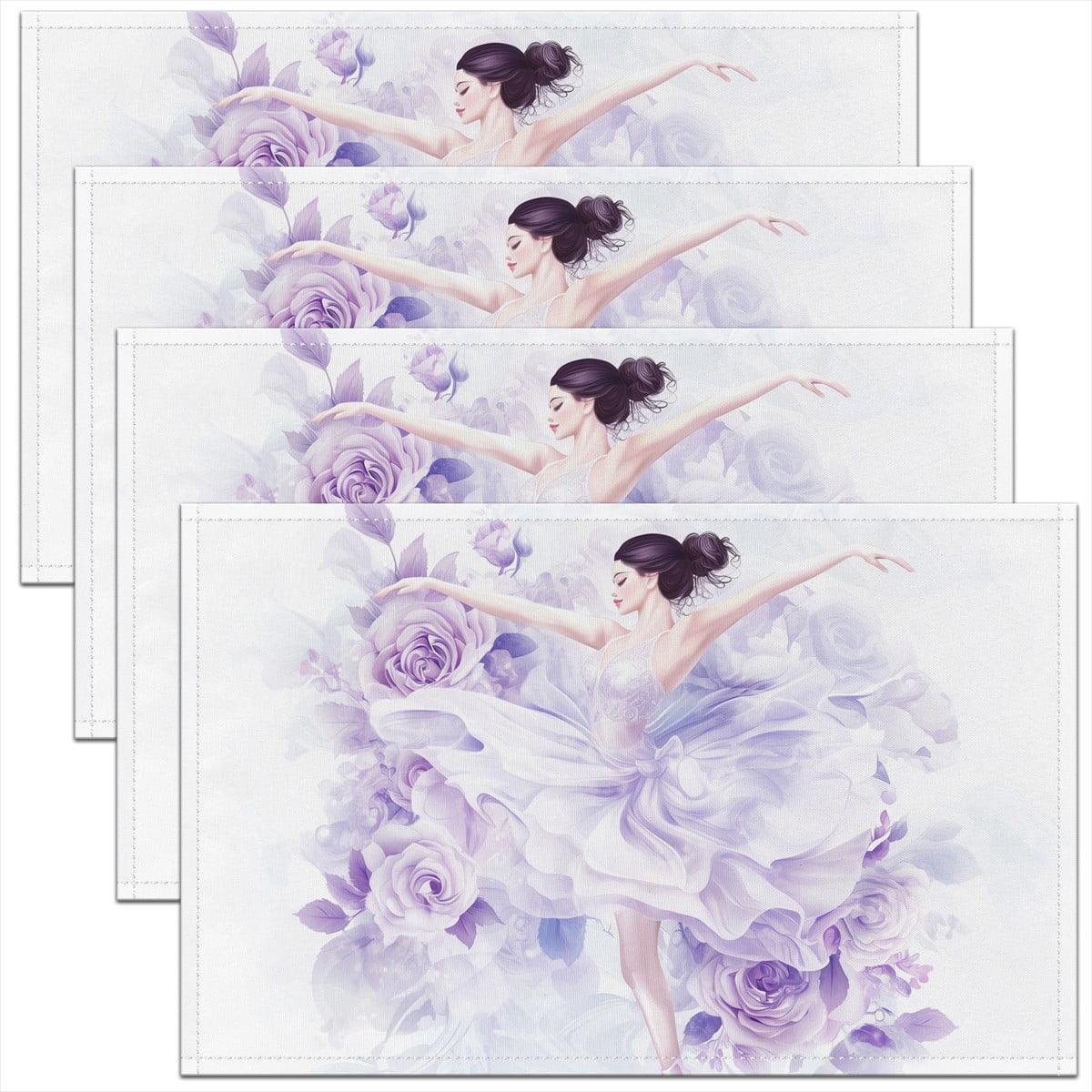 Ballet Dancer Placemat Set of 4,Purple Rose Flower Outdoor Indoor Place ...