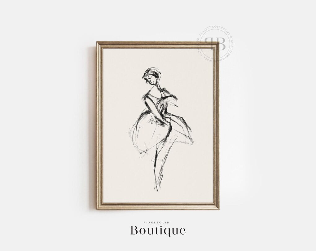 Ballet Dancer Sketch Printable, Minimalist Ballerina Wall Art, Charcoal ...