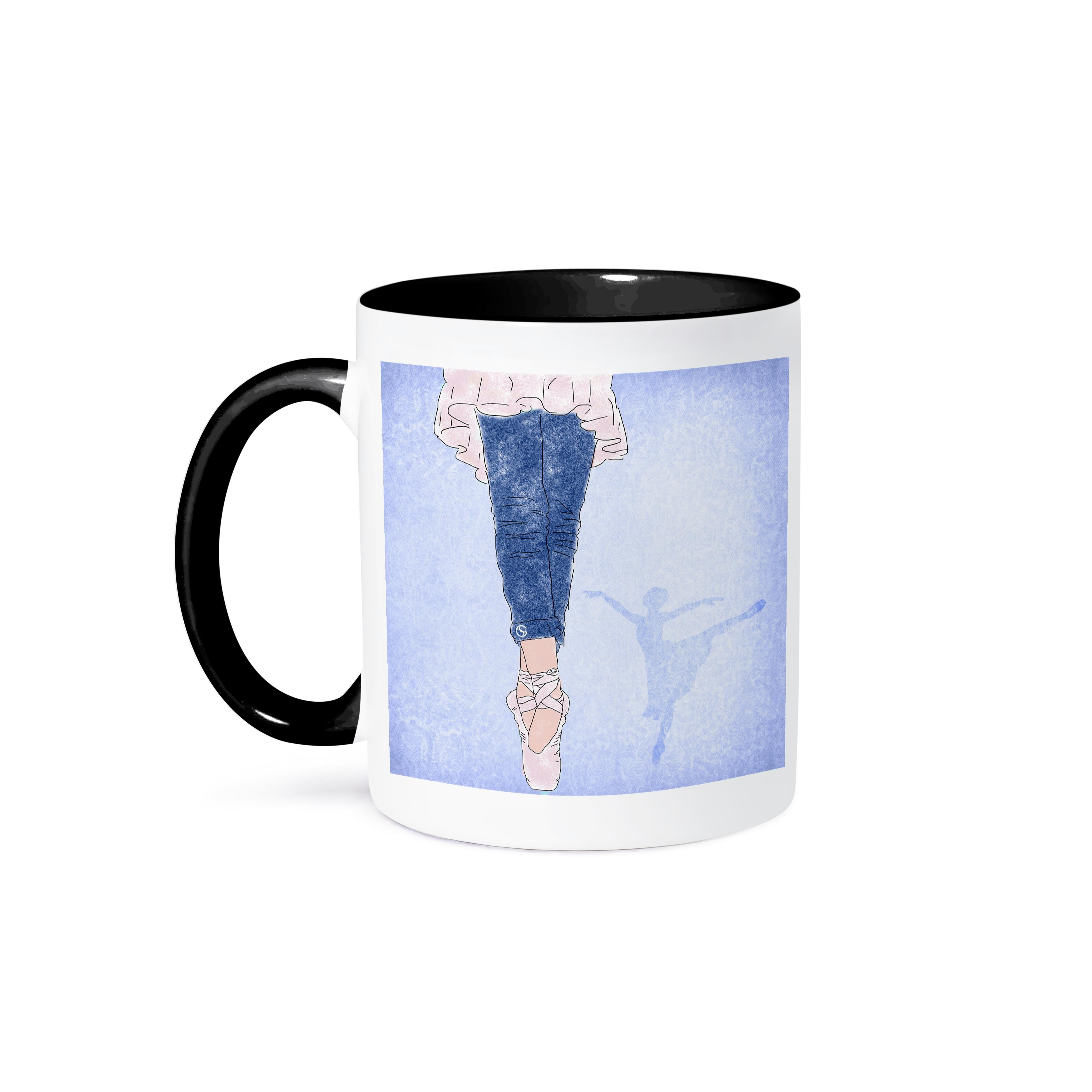 3dRose, Ballet Dancer in Pink and Blue, 15oz Two-Tone Black Mug ...