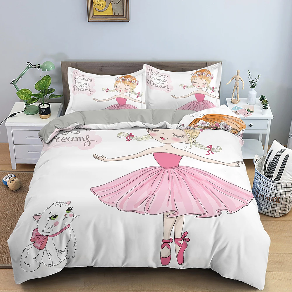Ballet Dancing Duvet Cover Lovely Little Ballerinas Girl Bedding Set ...