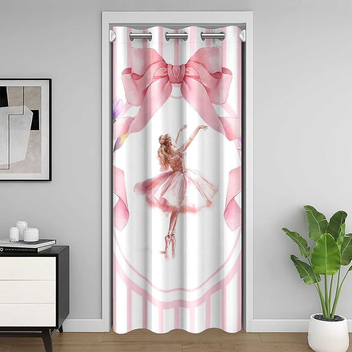 Ballet Doorway Curtain 1 Panel,Princess Dancing Watercolor Pink Bowknot ...