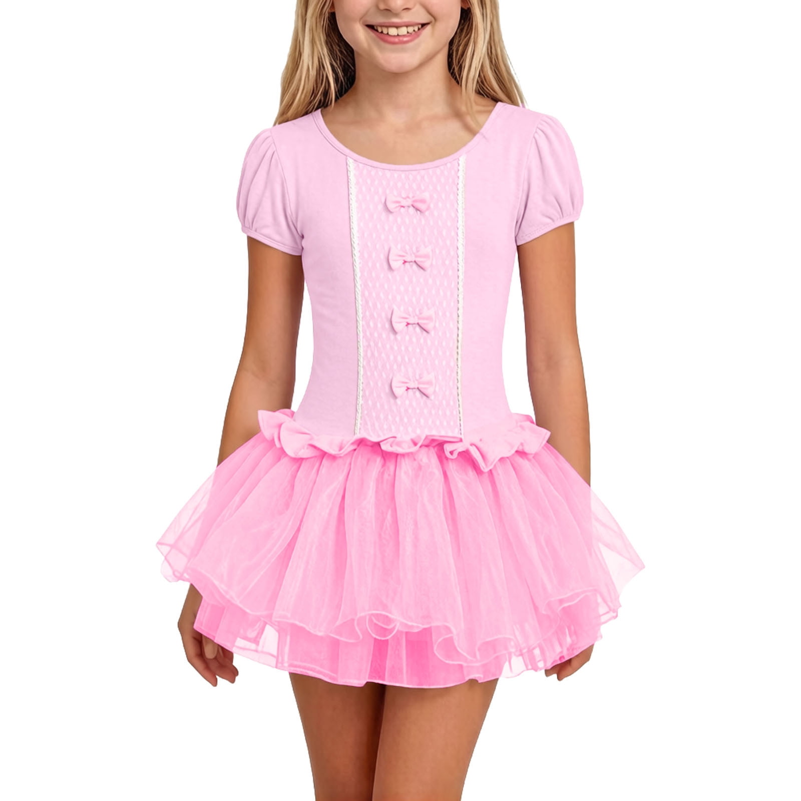 Ballet Dresses for Girls Solid Color Crewneck Short Sleeve Dress Dance ...