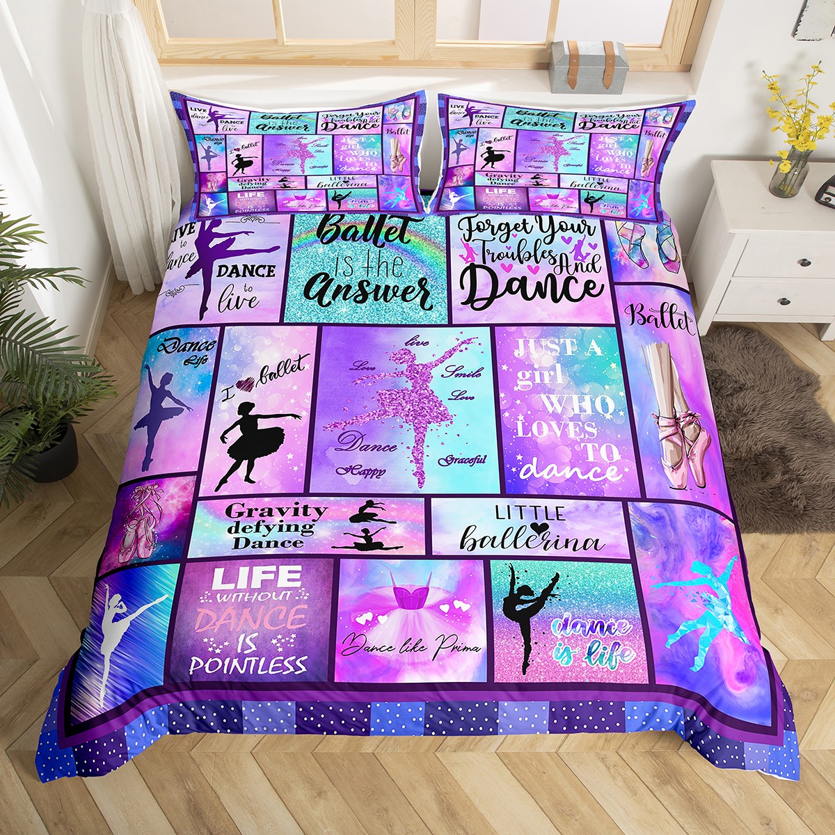 Ballet Duvet Cover for Kids Girls Dancer Gift,Rainbow Ombre Ballet Girl ...