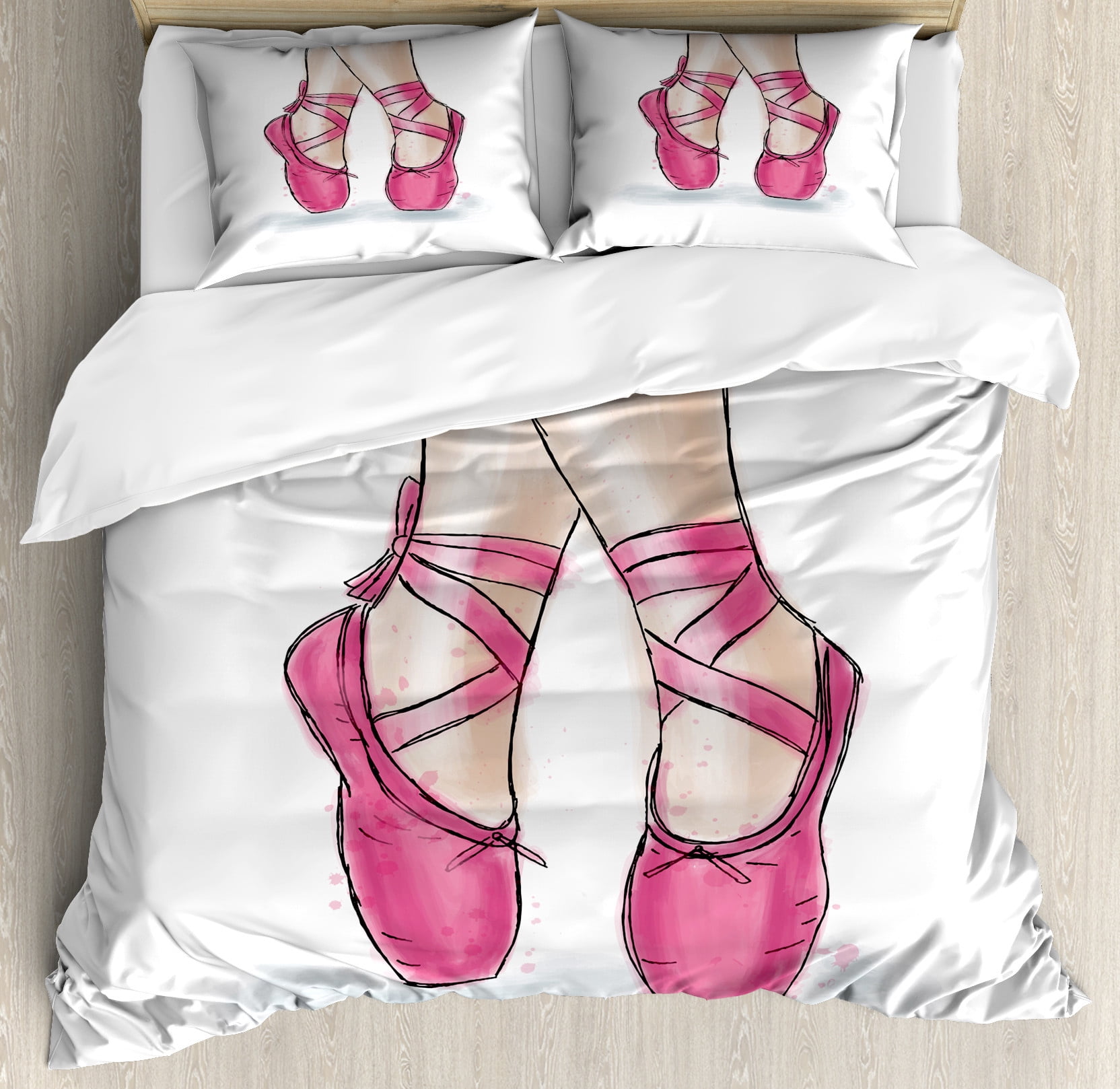 Ballet Duvet Cover Set, Close up Hand Drawn Ballerina Shoes on Feet ...