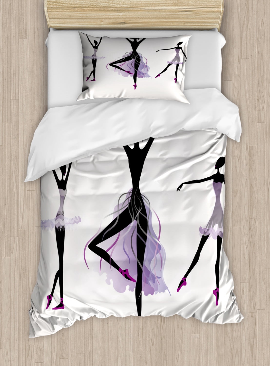 Ballet Duvet Cover Set Twin Size, Ballerina Silhouettes Practising ...