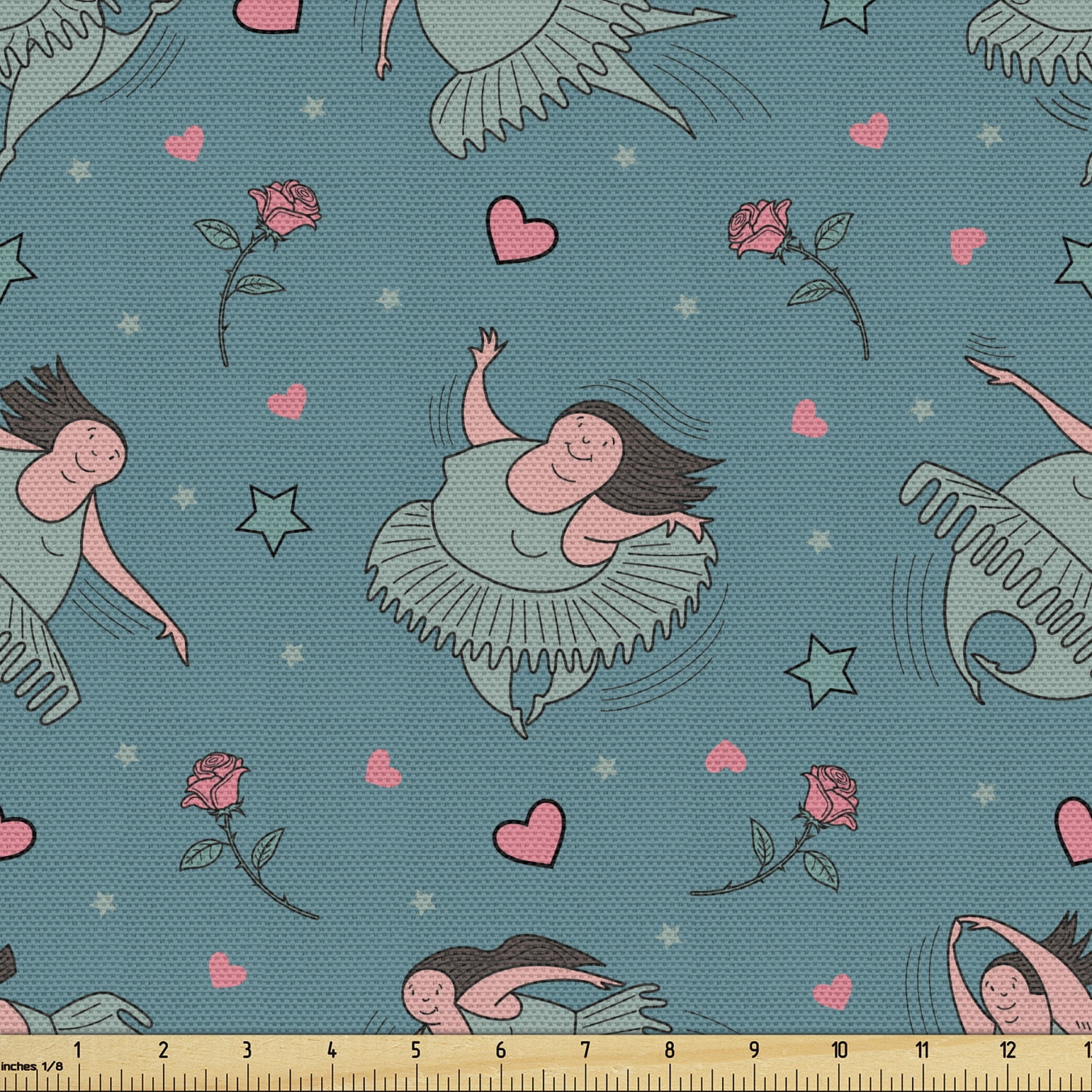 Ambesonne Ballet Fabric by the Yard Upholstery, Ballerinas in Motion ...