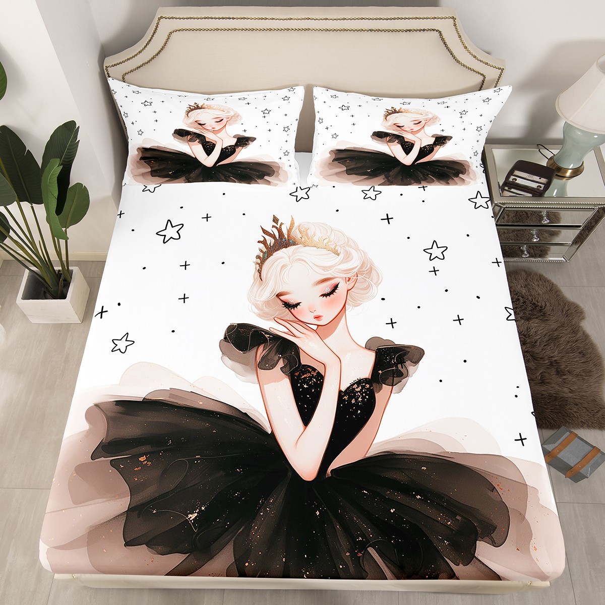 Ballet Fitted Sheet Queen Size,Swan Theme Black Dress Bedding Set 3Pcs ...