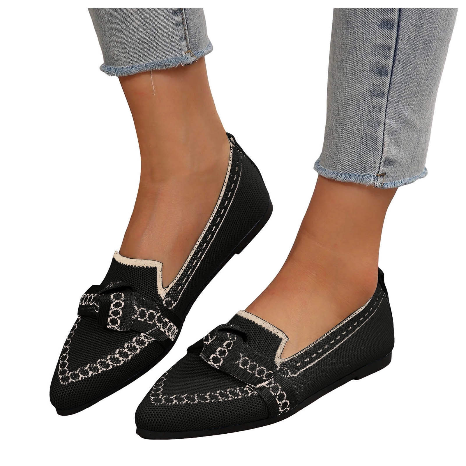 Ballet Flats Shoes for Women Dressy Pointed Toe Bow Knit Flats ...