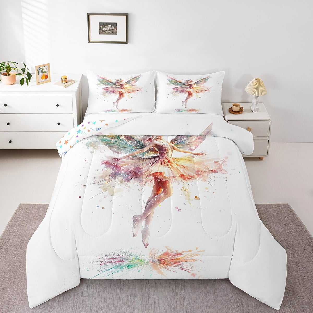 Ballet Comforter Set 2 Pcs,Dreamy Watercolor Dancing Princess Paint Bedding Set,Fantasy Angel ...