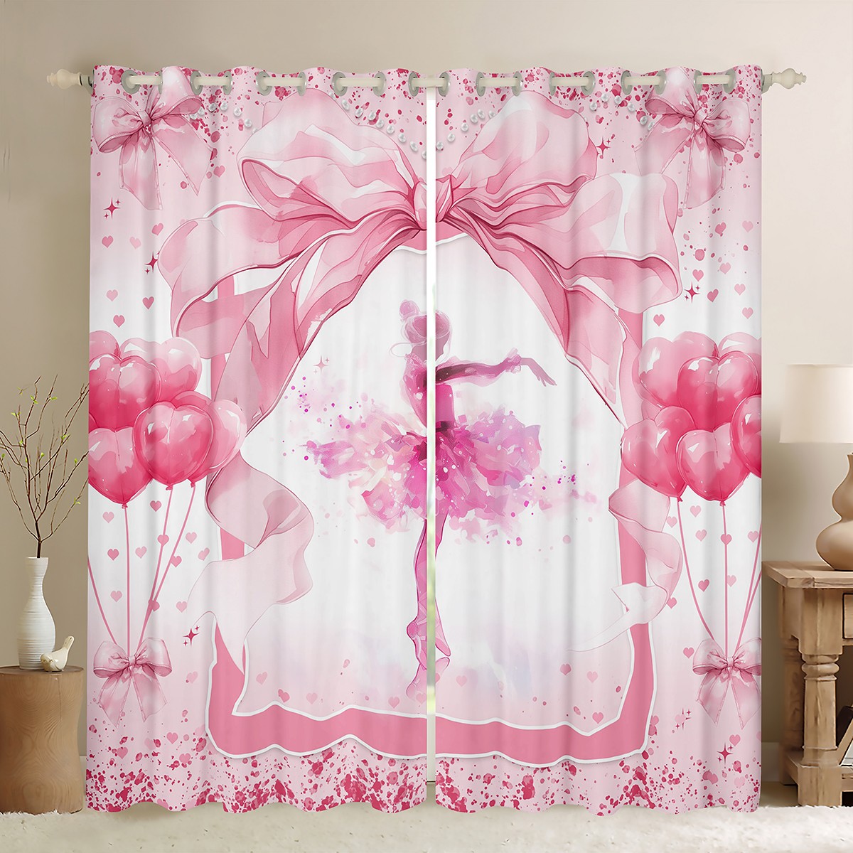 Ballet Girl Curtains for Kids Girls Women Bedroom Pink Bow Balloons ...