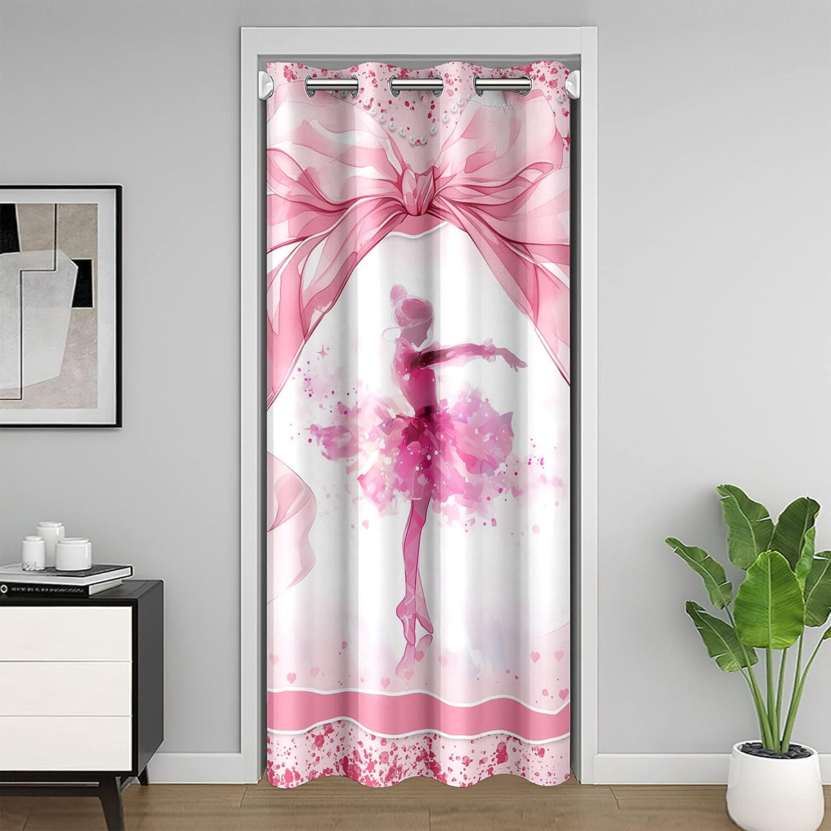 Ballet Girl Door Curtain for Doorway Privacy,Pink Bow Balloons Closet ...
