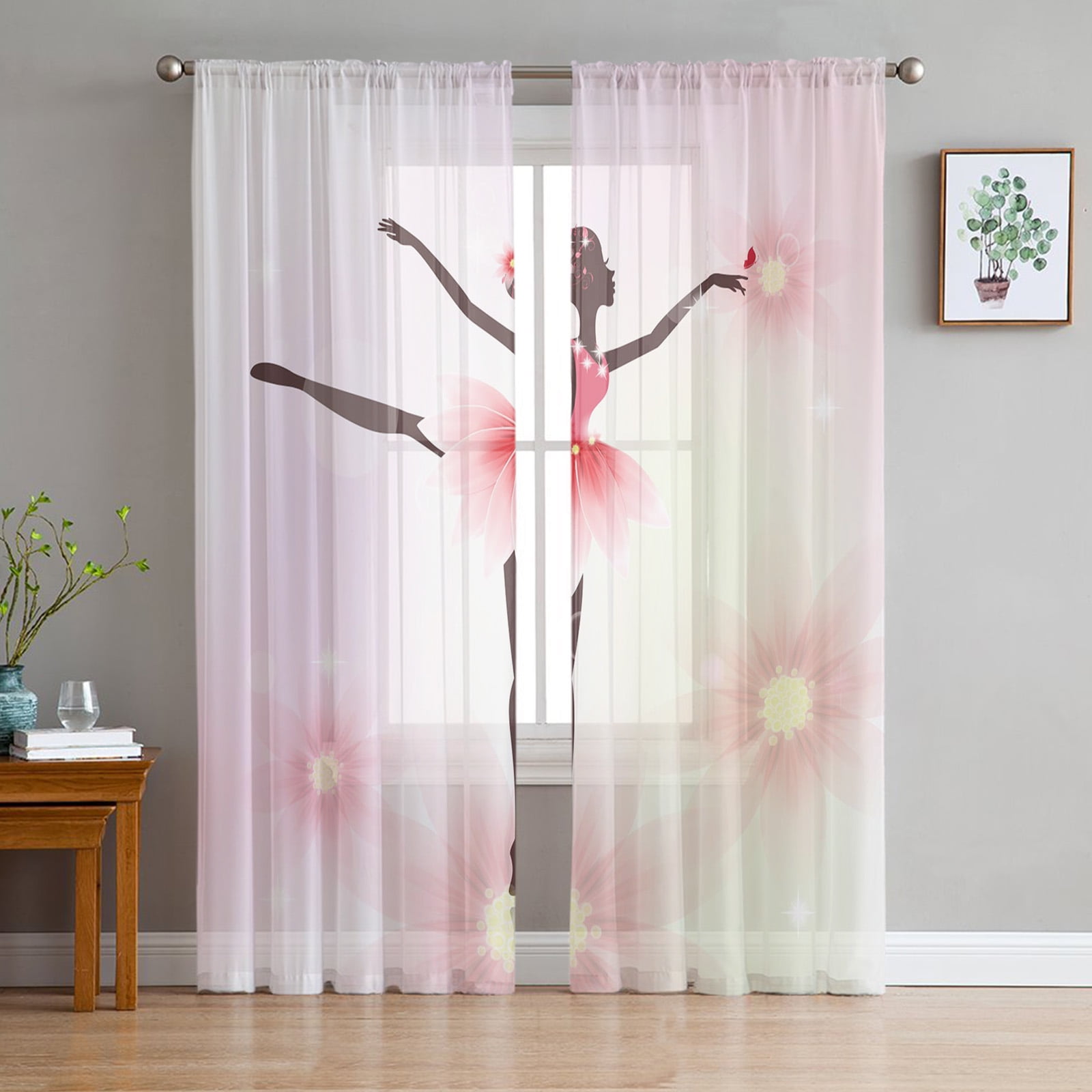 Ballet Girl Stars Bow Cute Tulle Curtains For Living Room Bedroom ...