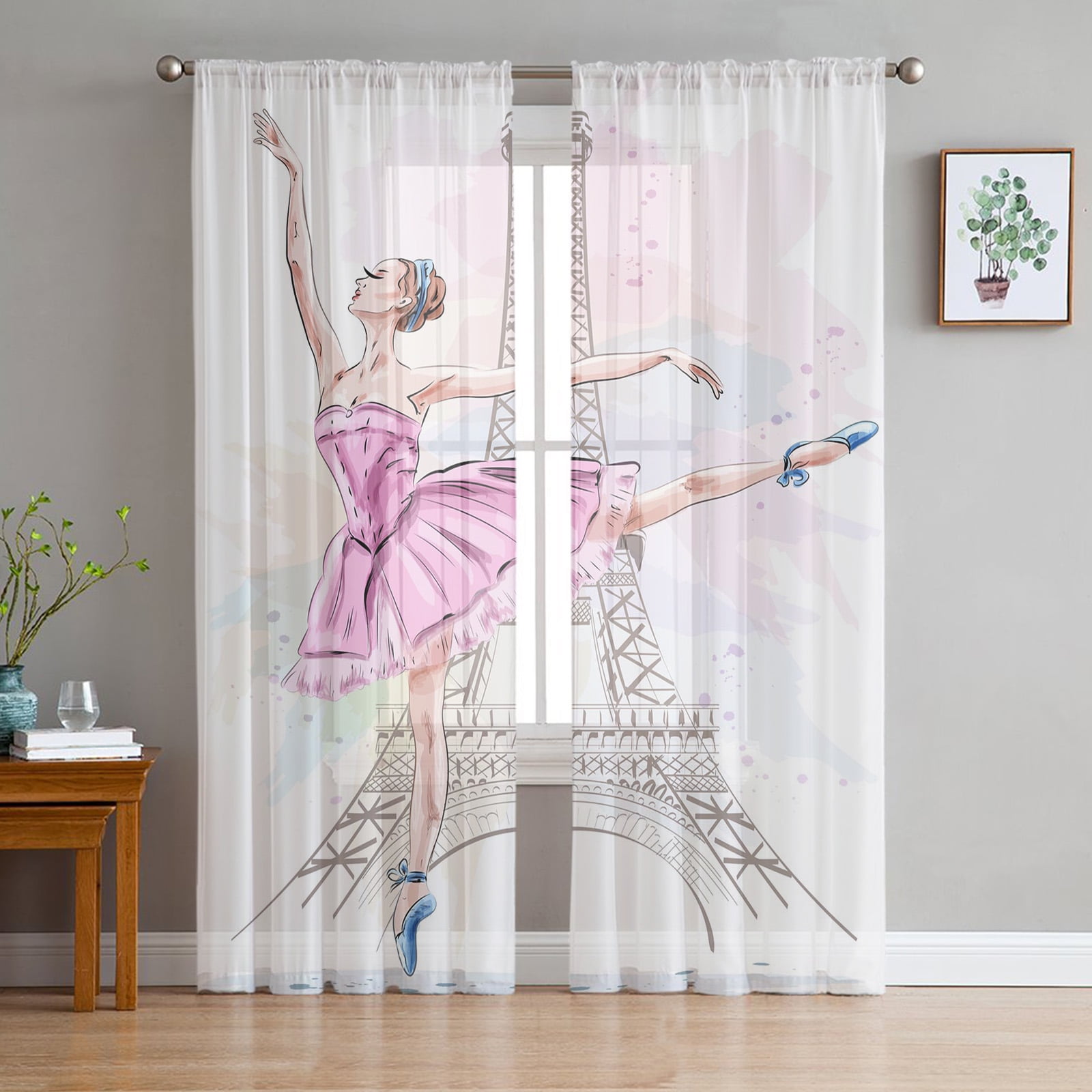 Ballet Girl Stars Bow Cute Tulle Curtains For Living Room Bedroom ...