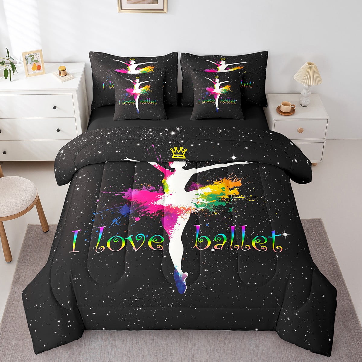 Ballet King Comforter Set 7 Piece For Kids Girls Rainbow Ballerina ...