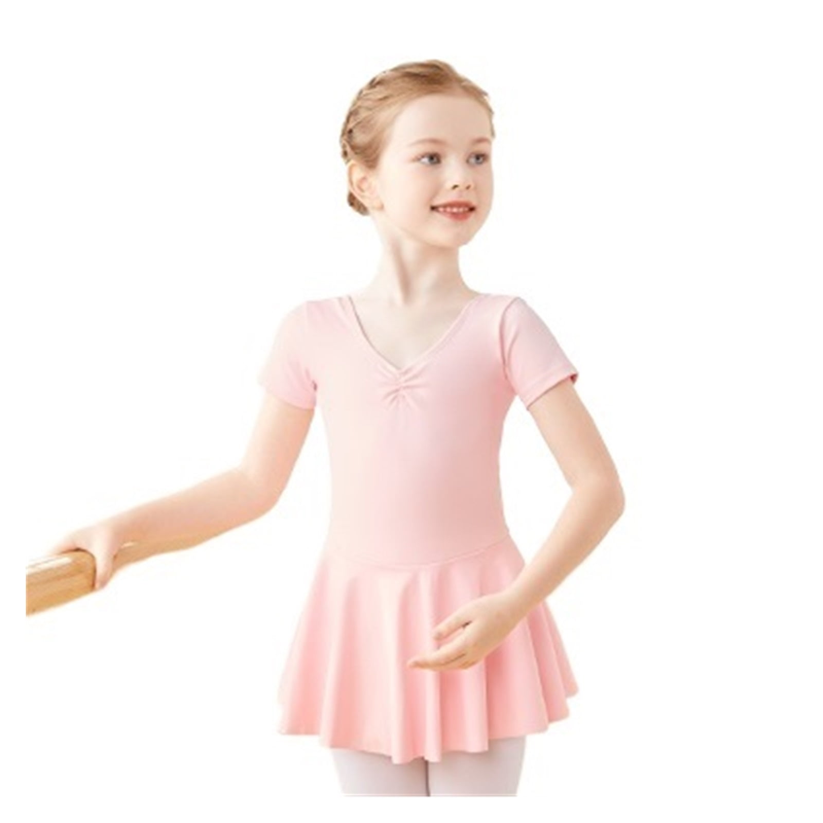 Ballet Leotard Dress Pink Dance Leotard with Tutu Short Sleeve ...