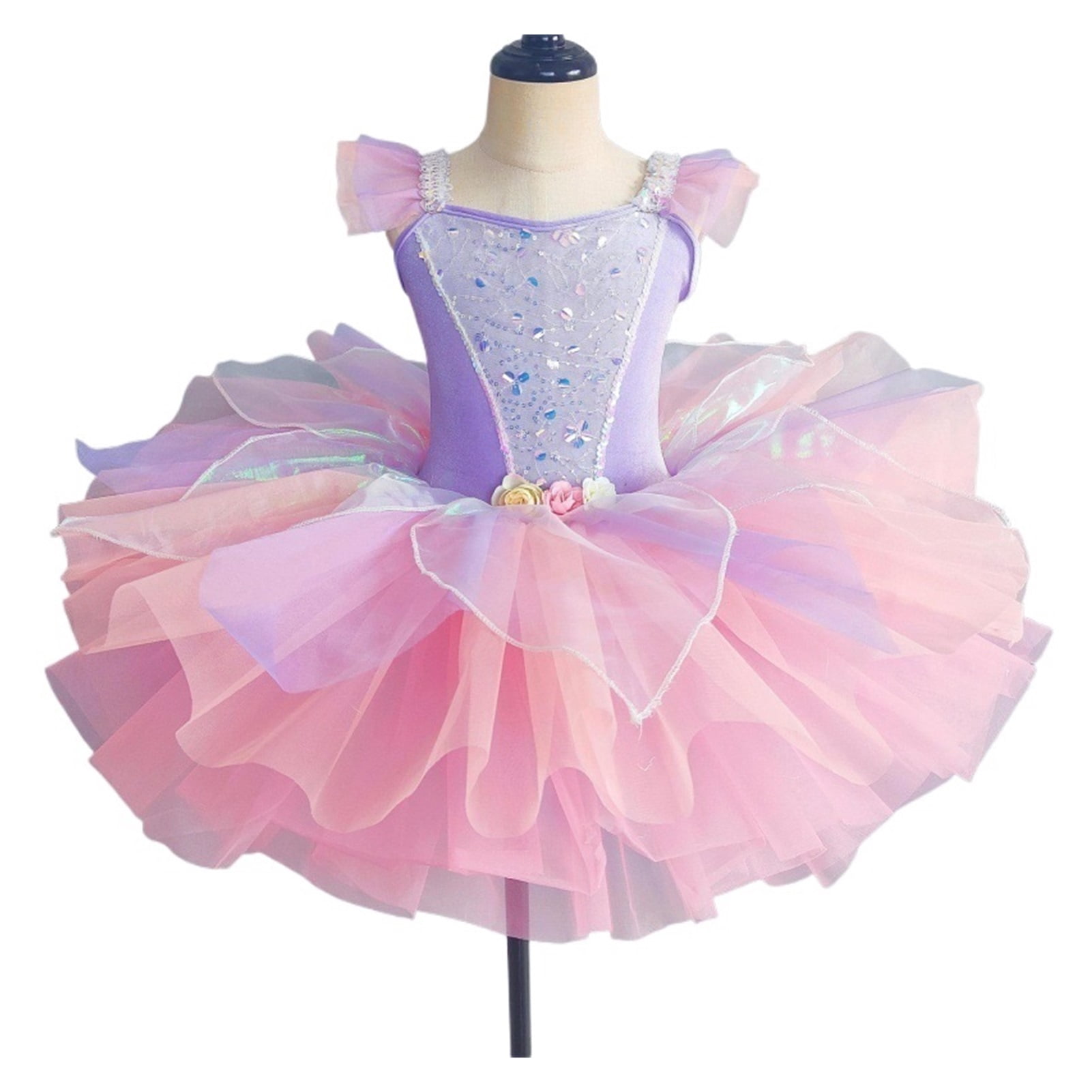 Ballet Leotard For Girls Camisole Tutu Skirts Shiny Sequin Flower ...