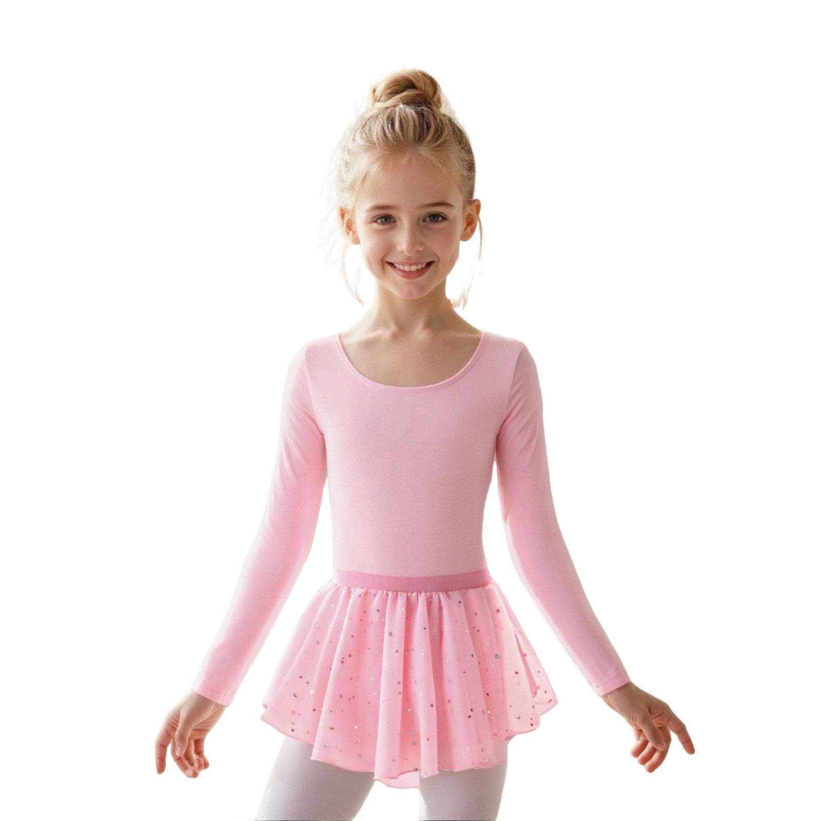 Ballet Leotard Girls Classic Long Sleeve Girls Pink Dance Leotard with ...