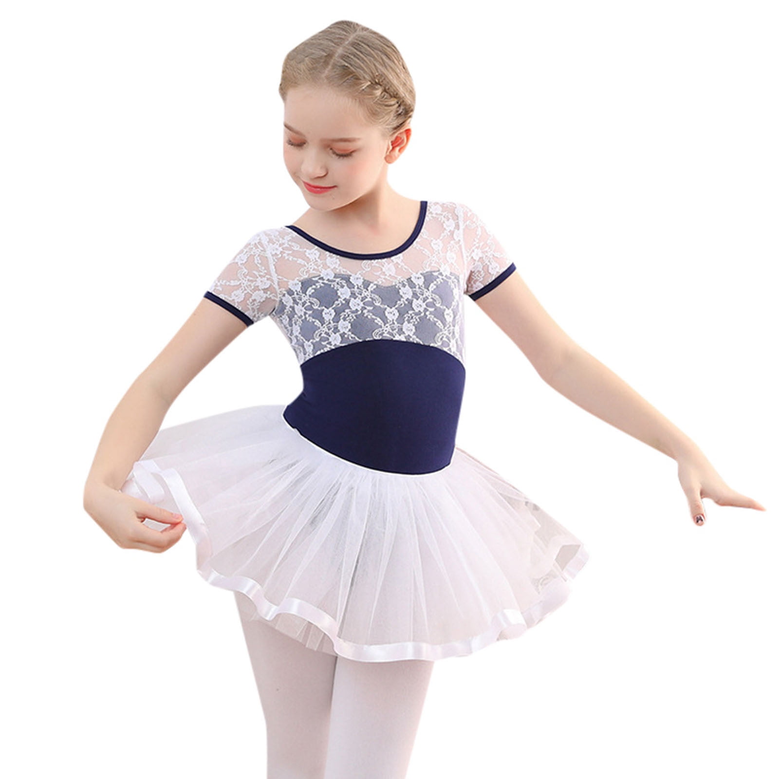 Ballet Leotards Girls Ballet Leotards Dance Dress Lace Short Sleeve ...
