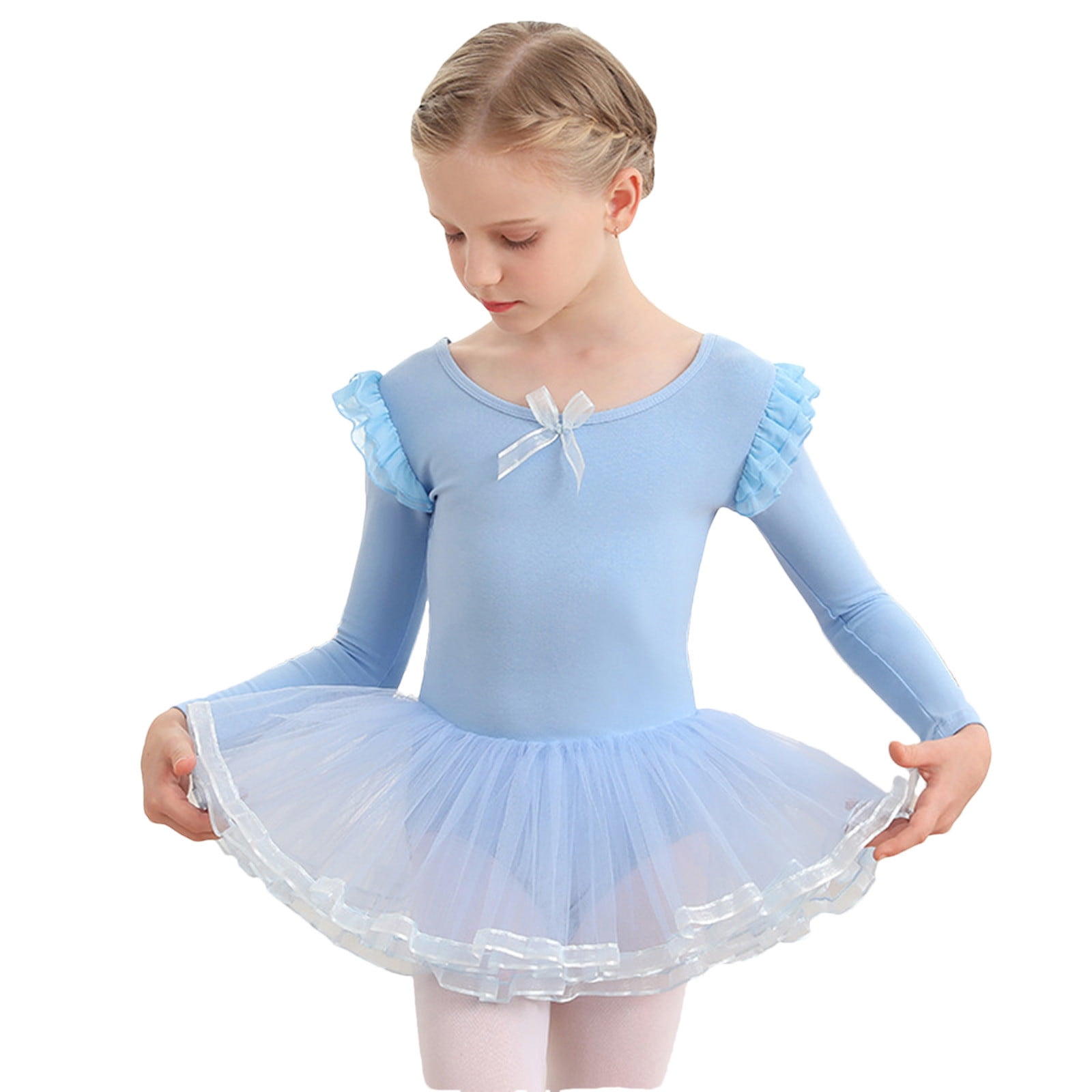 Ballet Leotards for Girls with Skirt Ruffle Sleeve Ballet Dance Dress ...