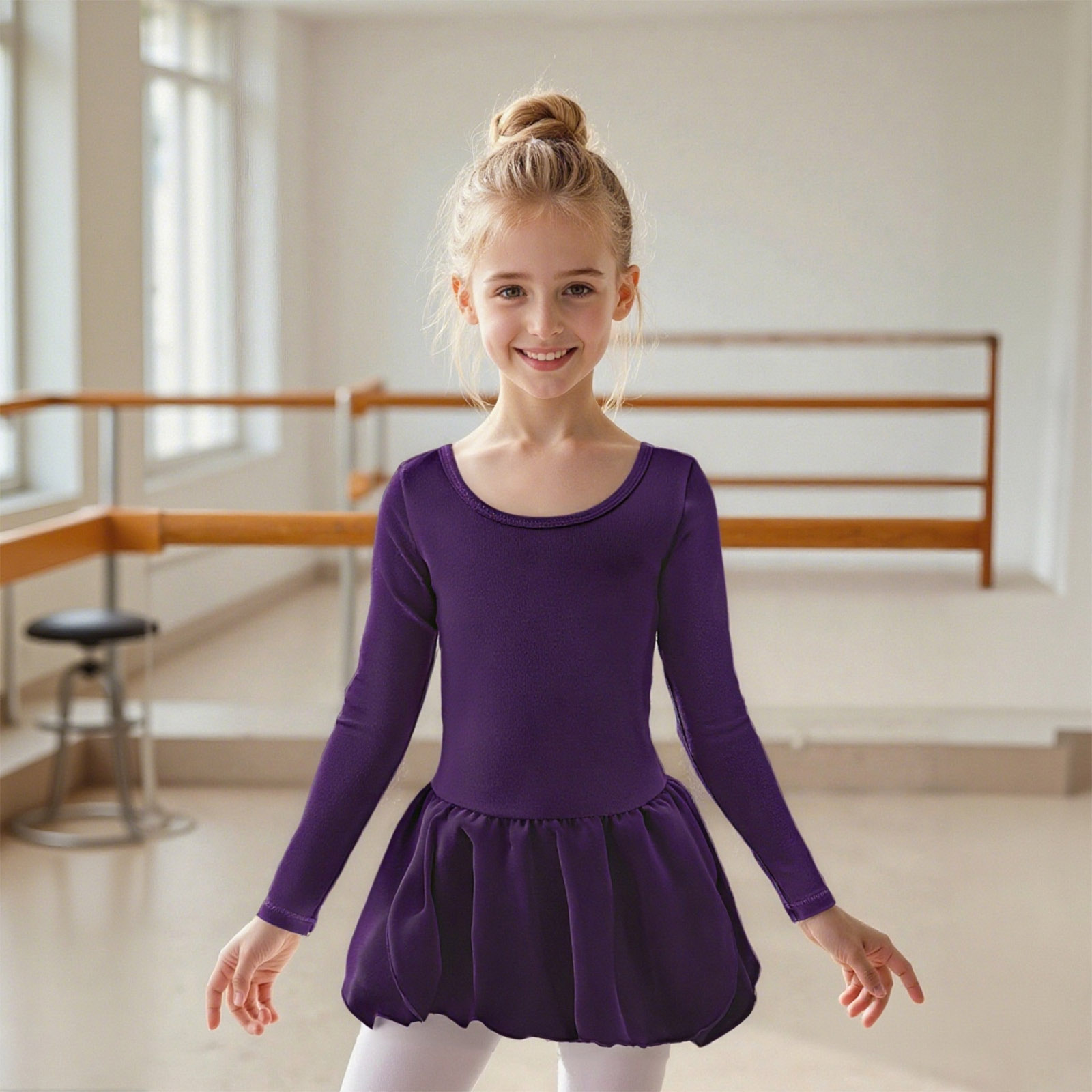 Ballet Leotards for Teens Classic Long Sleeve Purple Girls Leotard with ...