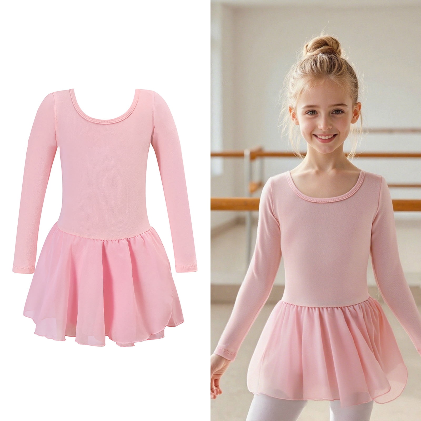 Ballet Leotards for Teens Long Sleeve Pink Girls Leotard with Glitter ...