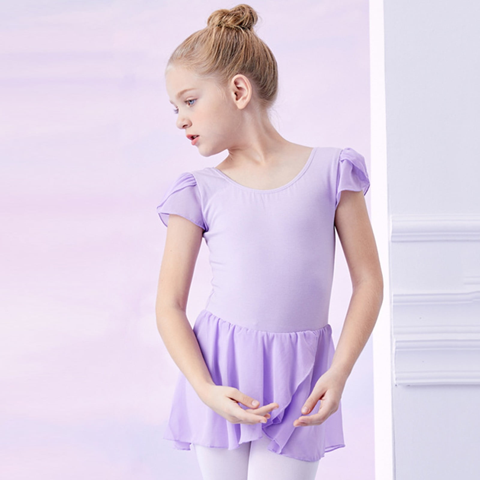 Ballet Leotards for Teens Short Sleeve Girls Purple Dance Leotard with ...