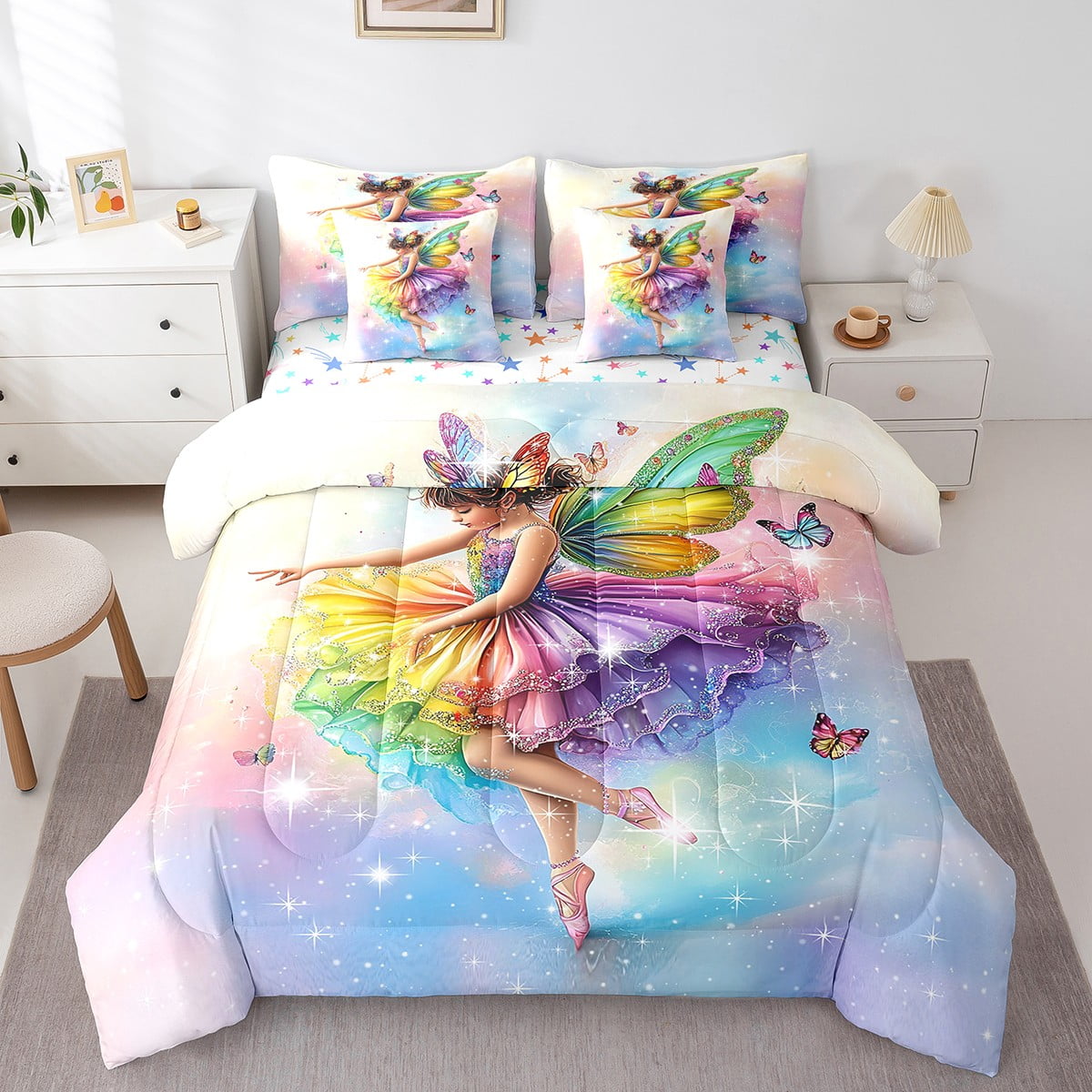 Ballet Princess 7 Pcs Comforter Set,Dancing Rainbow Angel Wings Fantasy ...